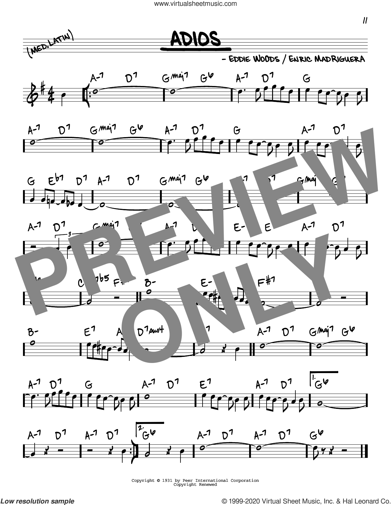 Adios sheet music (real book - melody and chords) (real book)