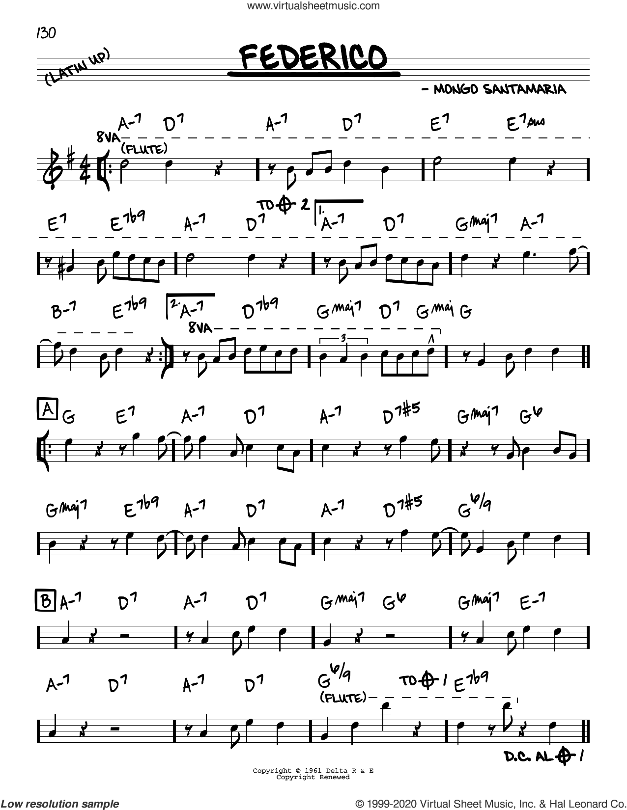 Federico sheet music (real book - melody and chords) (real book)