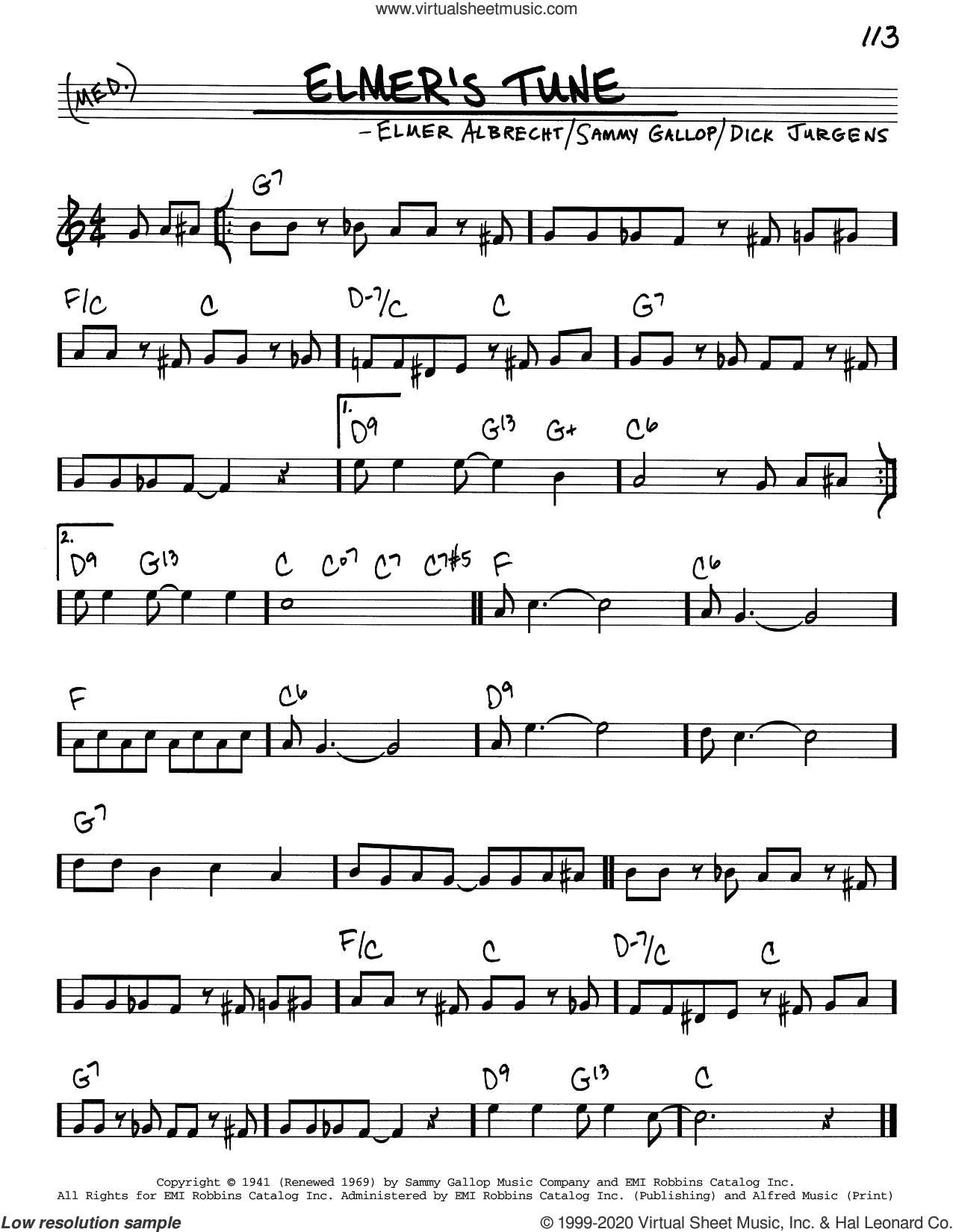 Elmer's Tune sheet music (real book - melody and chords) (real book)