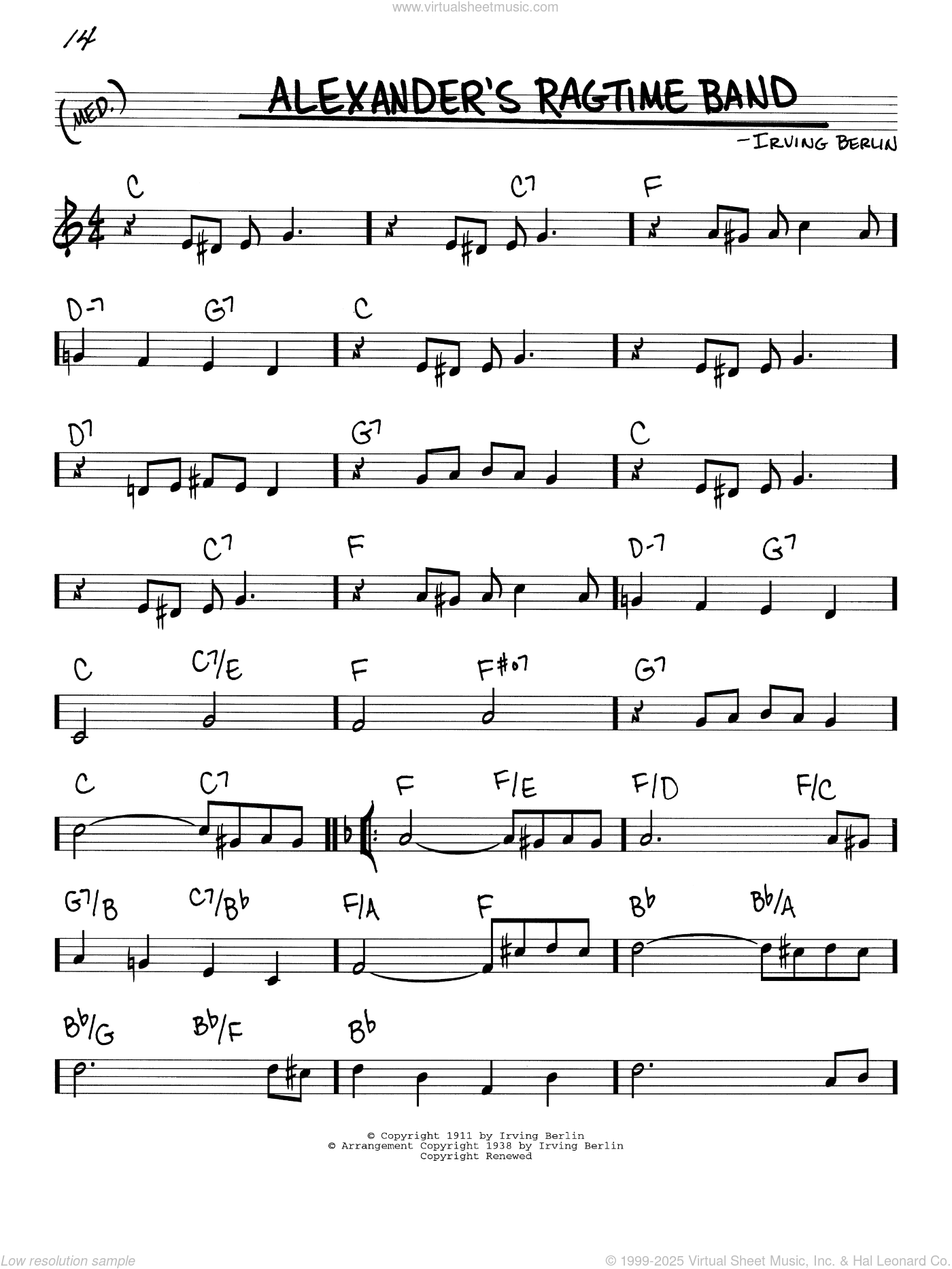 Alexander's Ragtime Band sheet music (real book - melody and chords ...