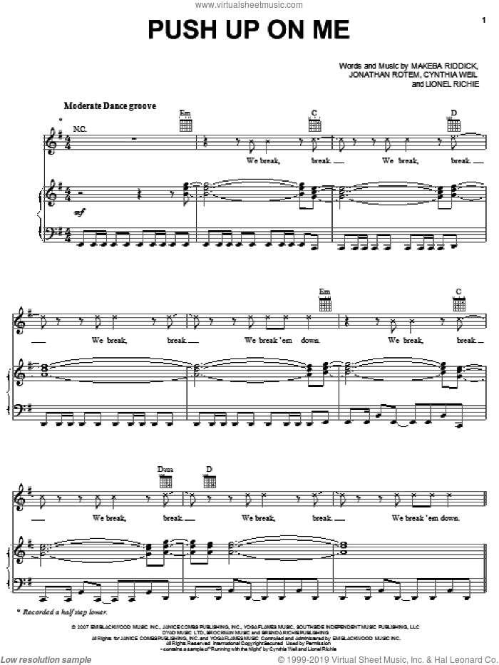 Push Up On Me sheet music for voice, piano or guitar (PDF)