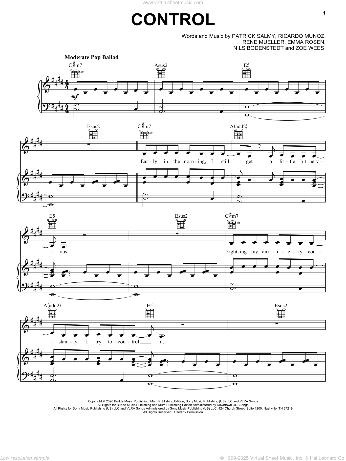 Control sheet music for voice, piano or guitar (PDF-interactive)