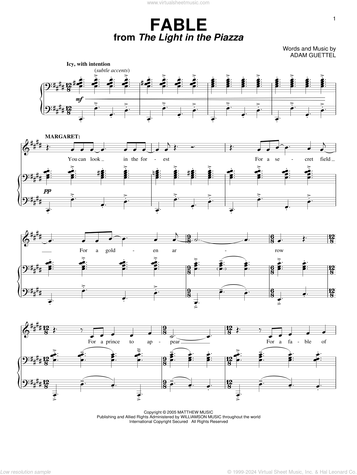 Fable (from The Light In The Piazza) sheet music for voice and piano