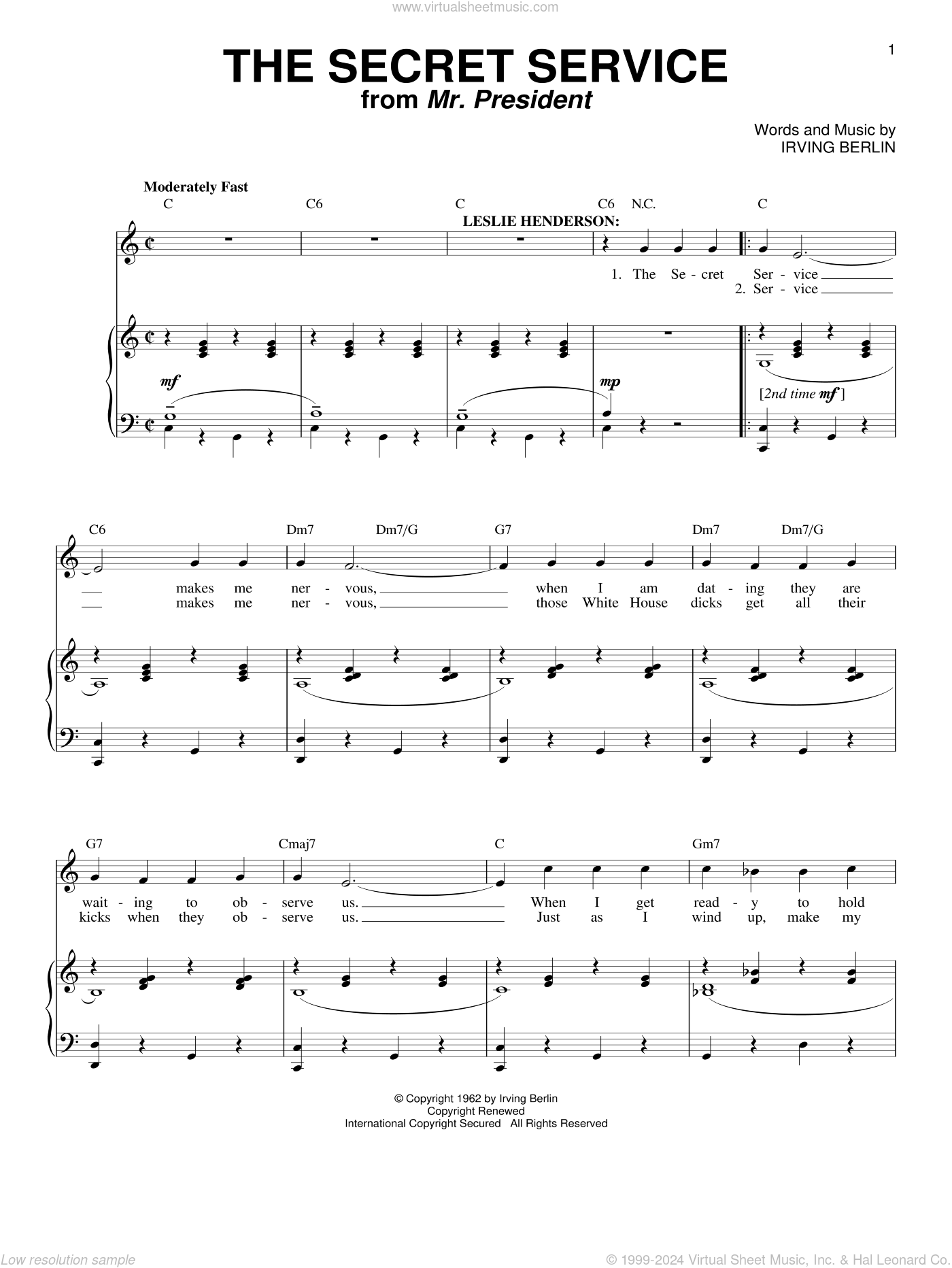 The Secret Service sheet music for voice and piano (PDF)