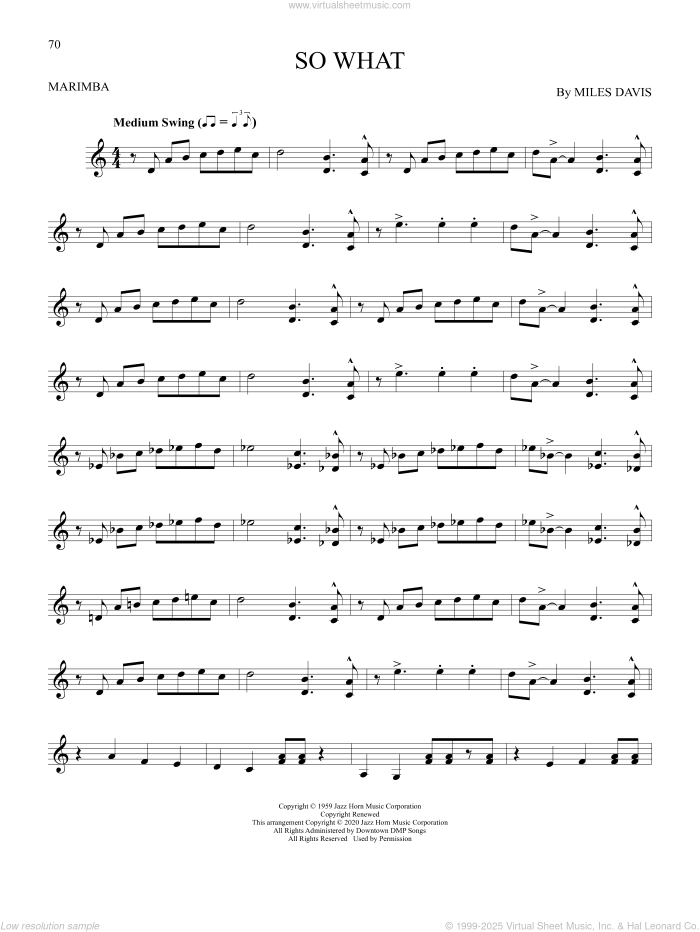 So What sheet music for Marimba Solo (PDF)