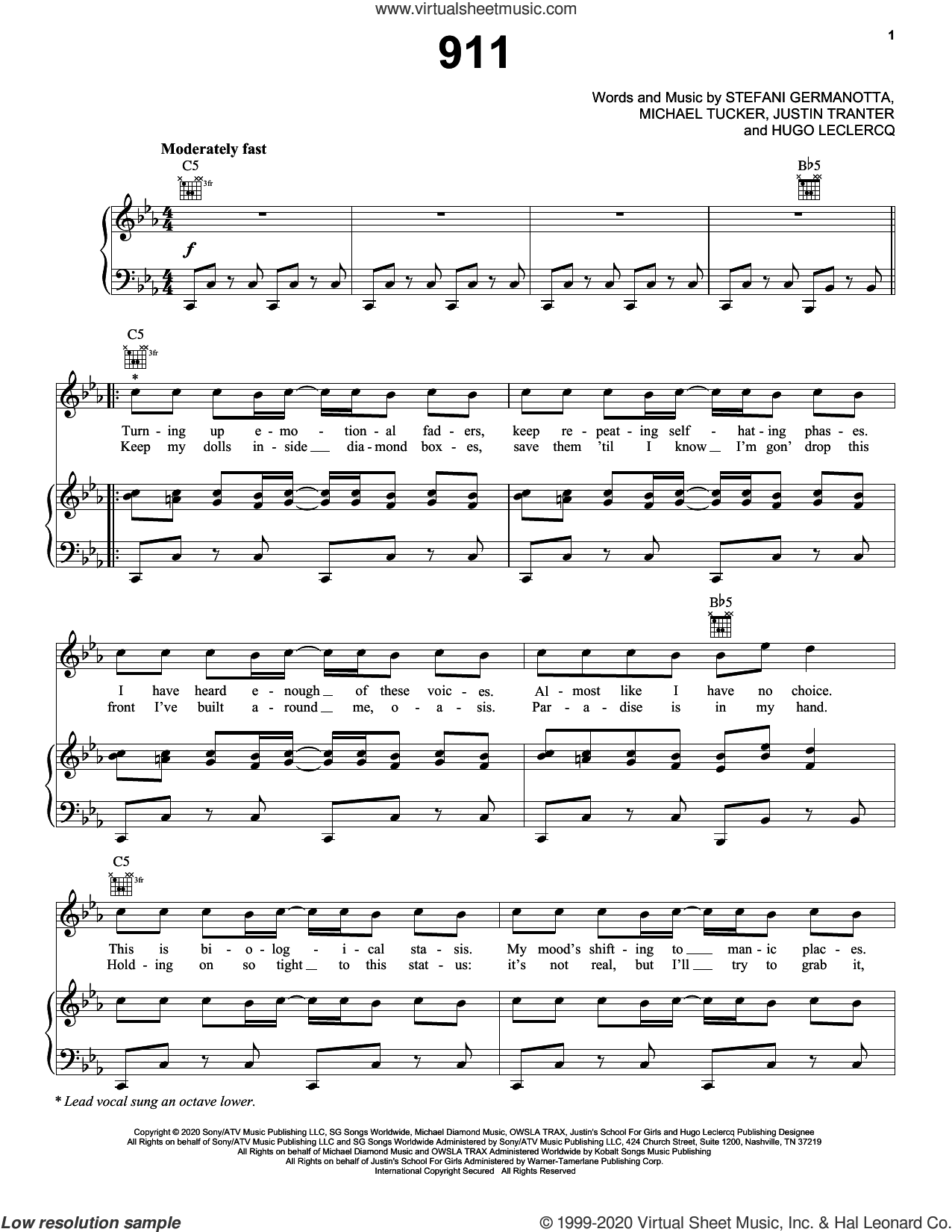 911 sheet music for voice, piano or guitar (PDF-interactive)
