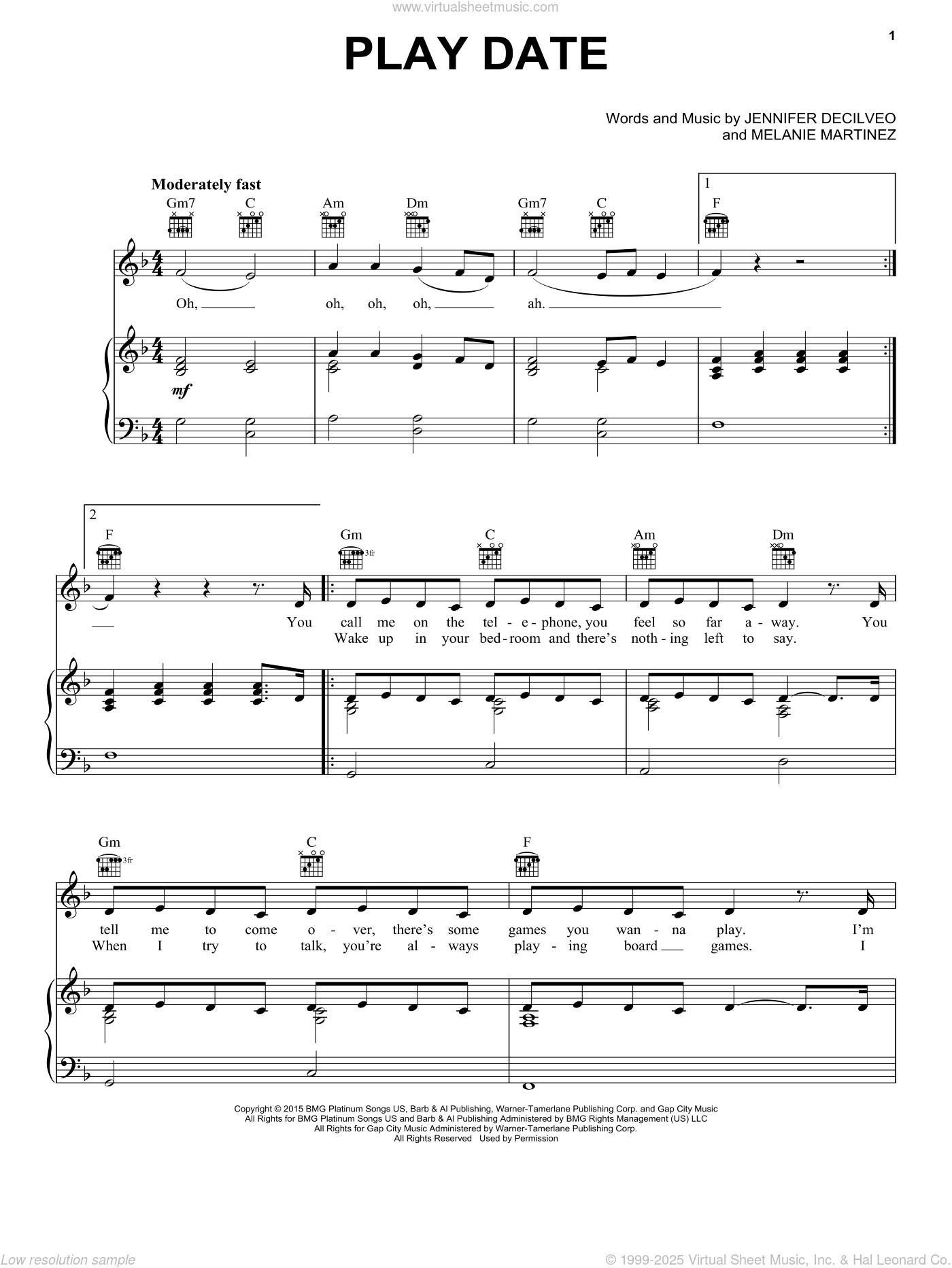 Play Date sheet music for voice, piano or guitar (PDF)