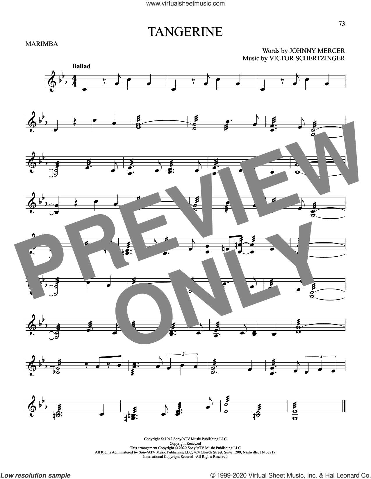 Tangerine sheet music for Marimba Solo (PDF)
