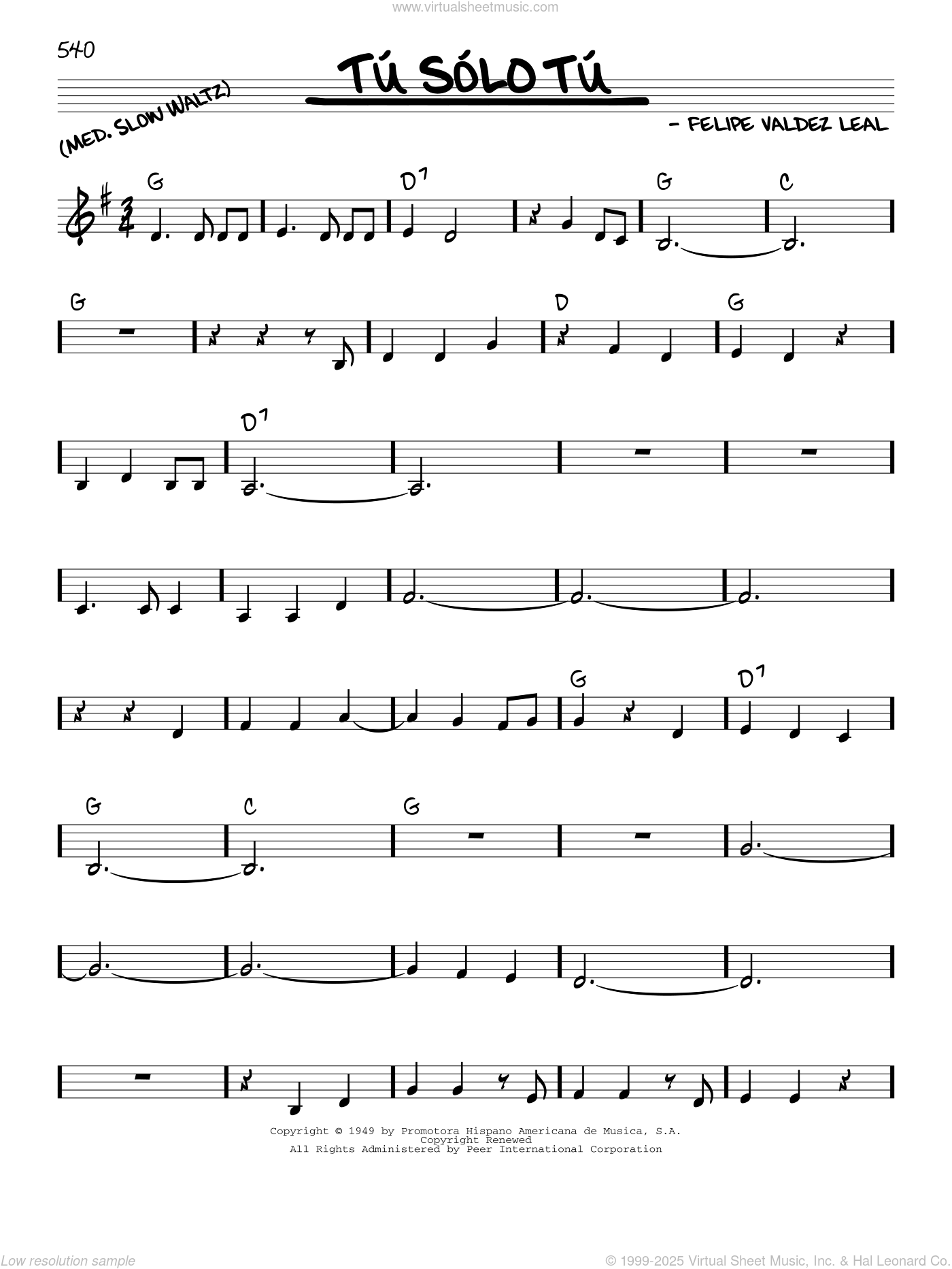 Tu Solo Tu sheet music (real book - melody and chords) (real book)