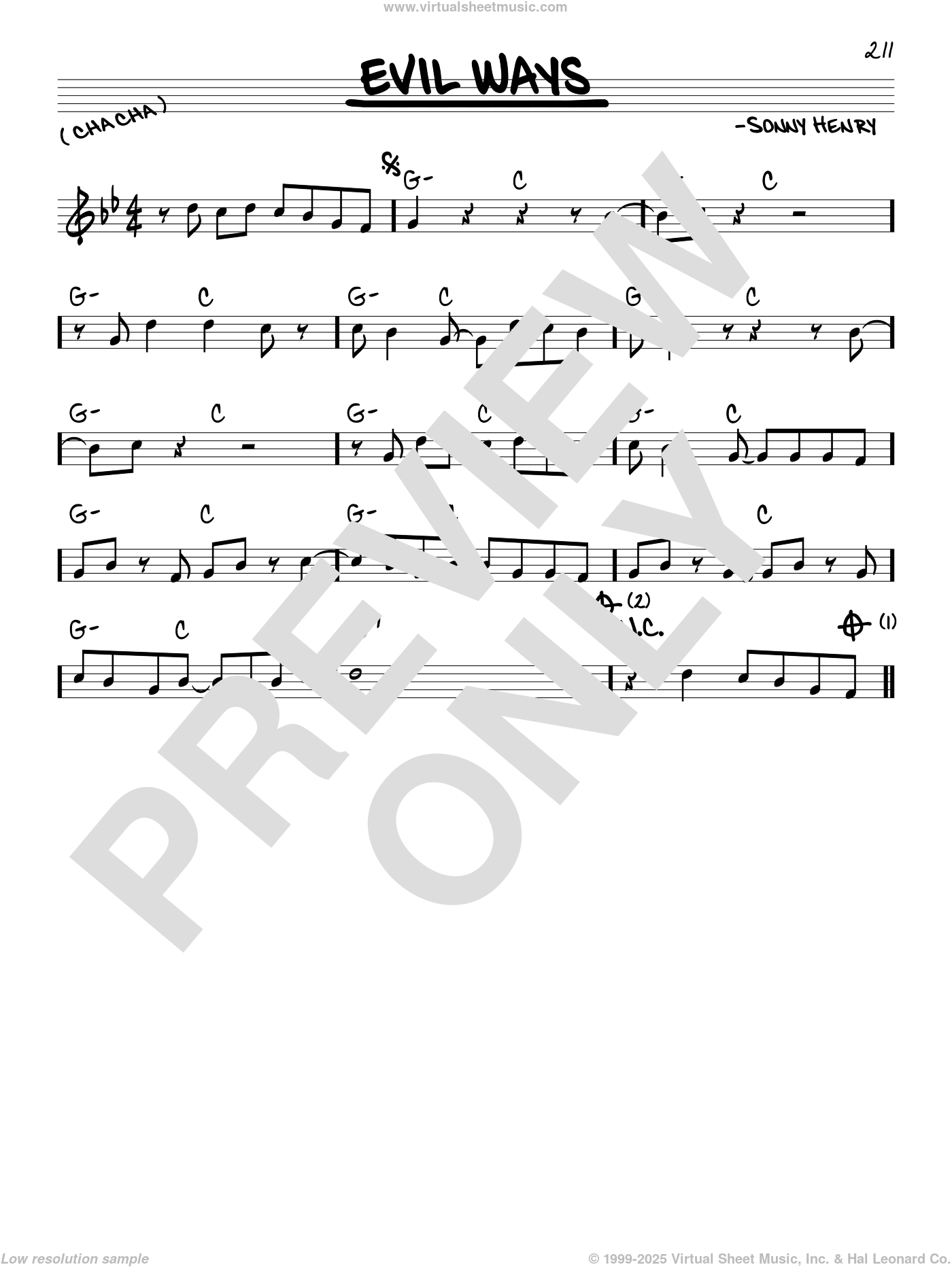 Evil Ways sheet music (real book - melody and chords) (real book)