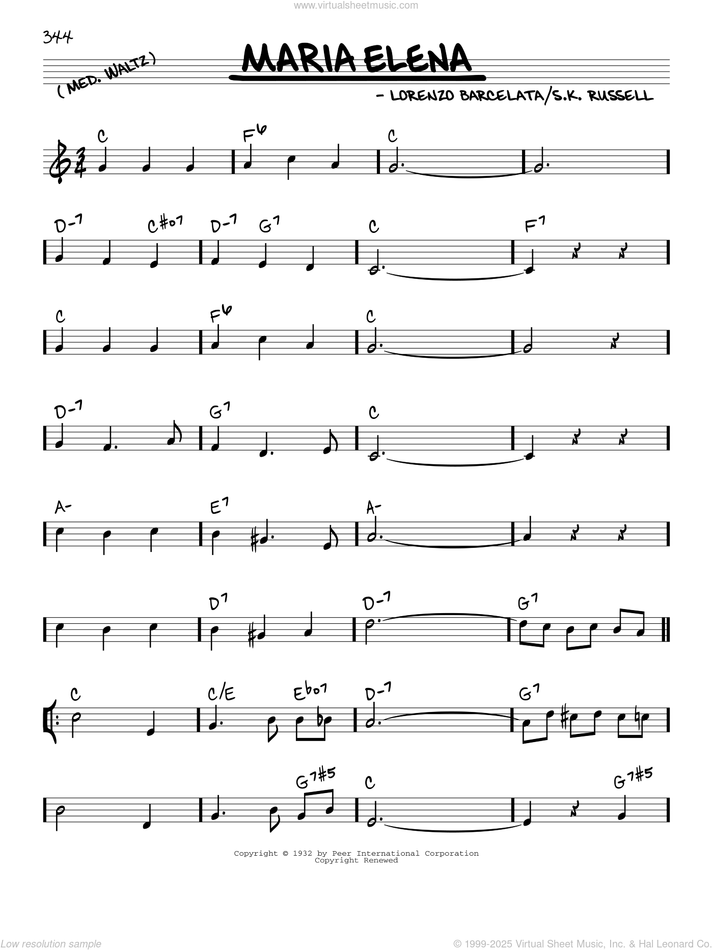 Maria Elena sheet music (real book - melody and chords) (real book)