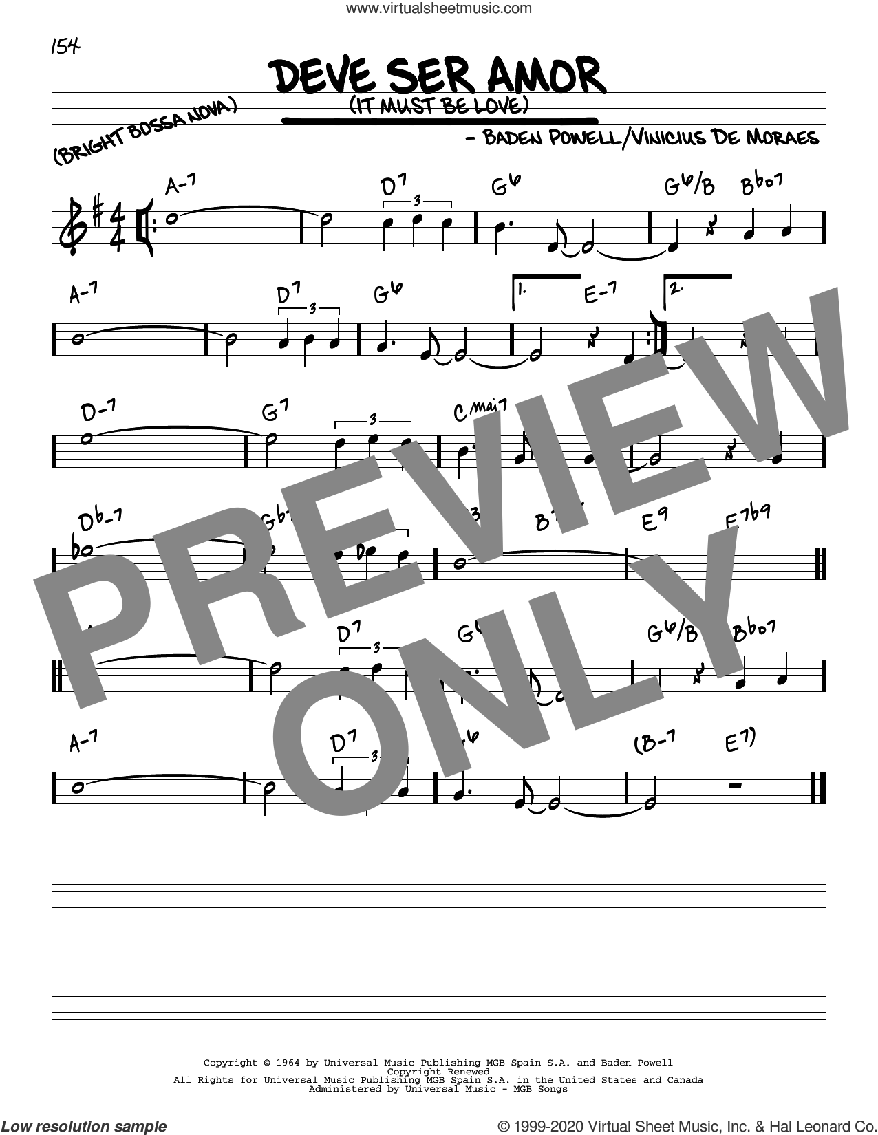 Deve Ser Amor sheet music (real book - melody and chords) (real book)