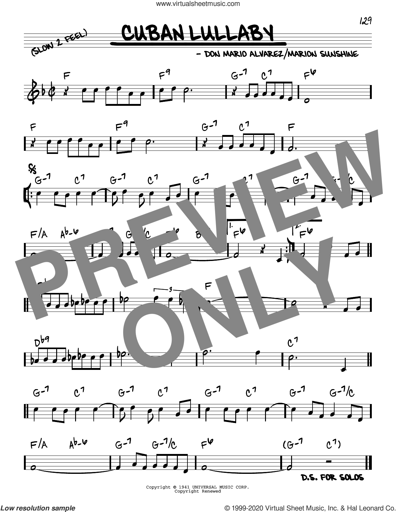 Cuban Lullaby sheet music (real book - melody and chords) (real book)