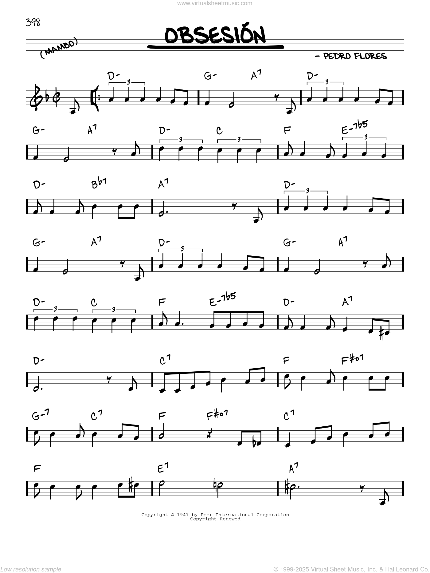 Obsesion sheet music (real book - melody and chords) (real book)