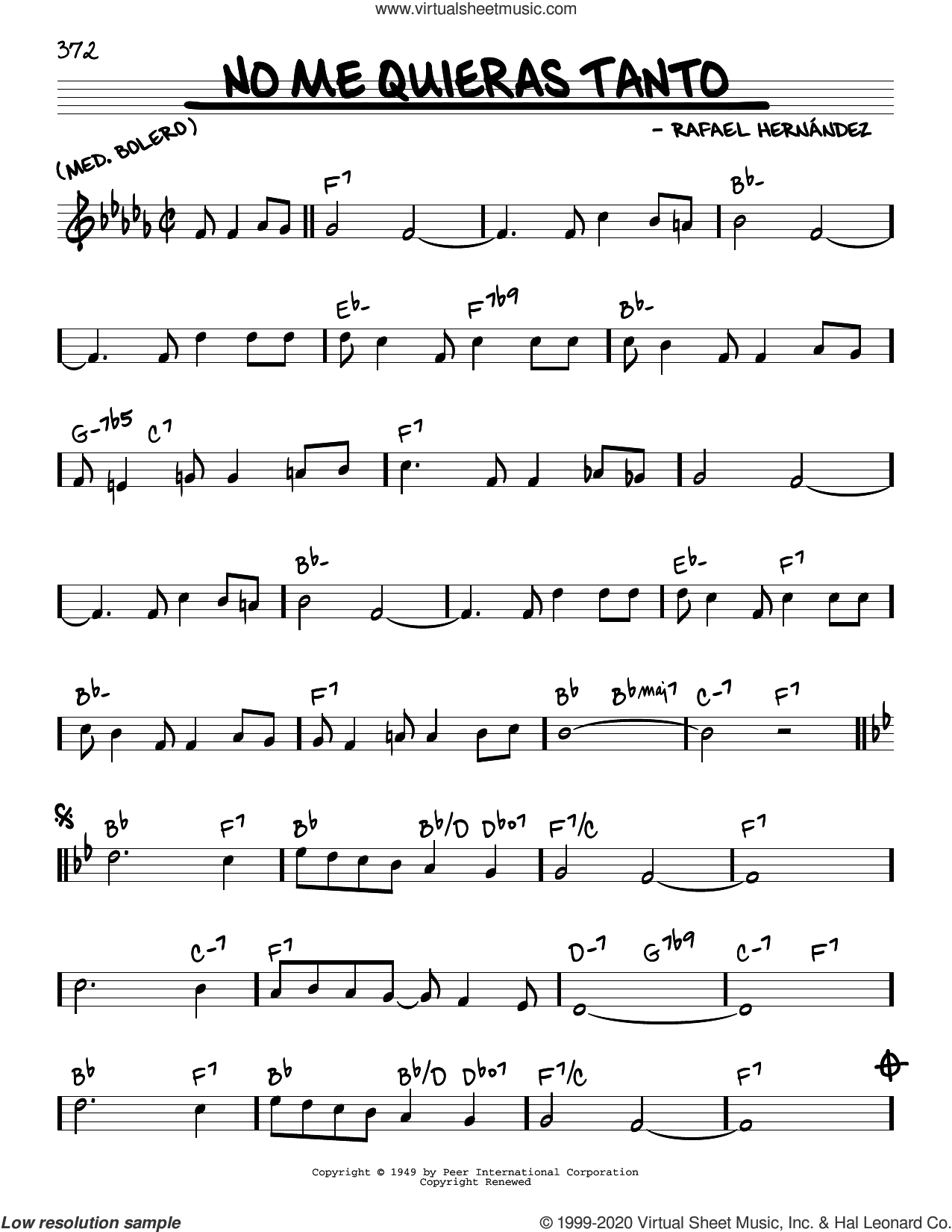 No Me Quieras Tanto sheet music (real book - melody and chords) (real book)