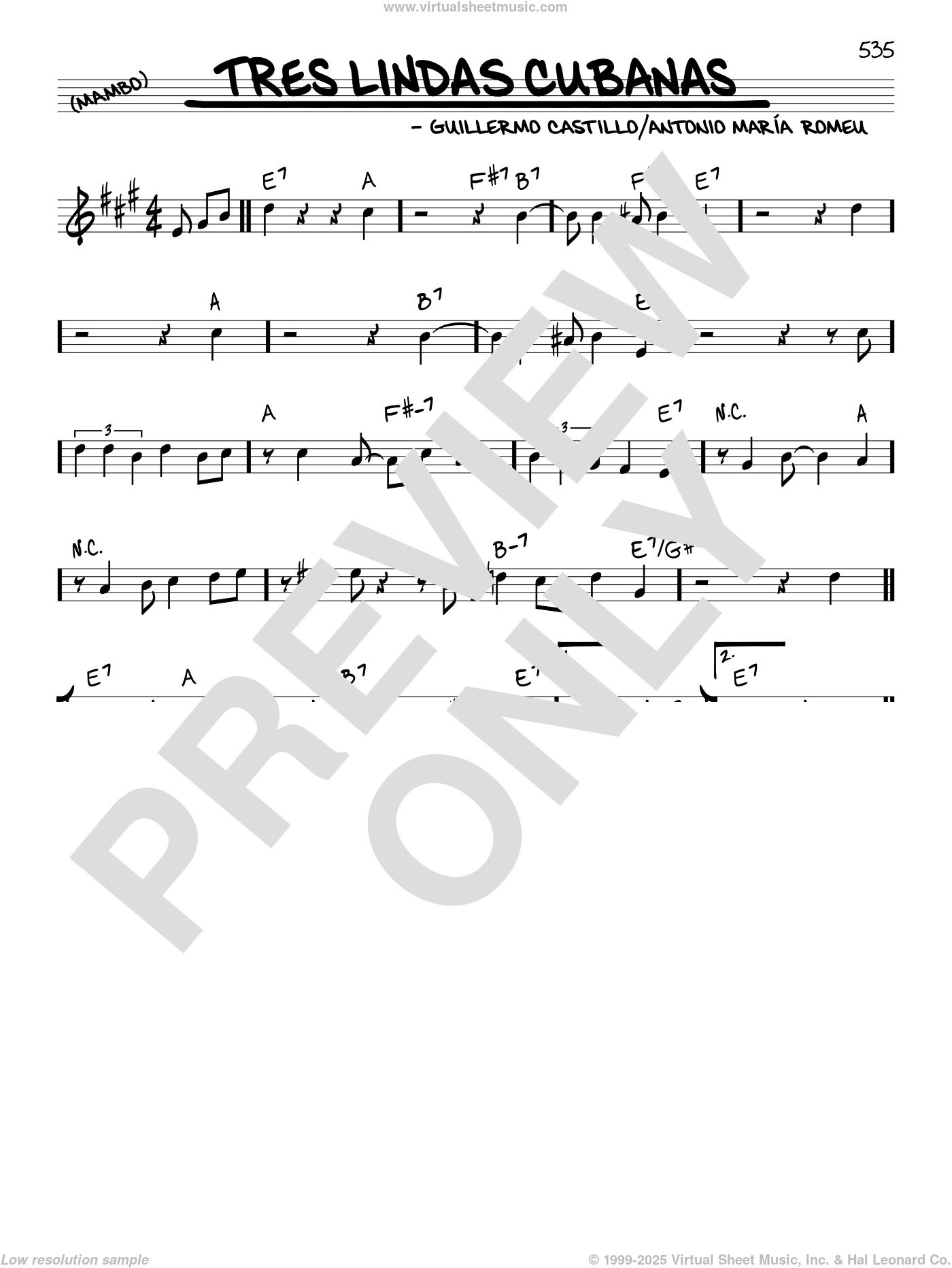 Tres Lindas Cubanas sheet music (real book - melody and chords) (real book)