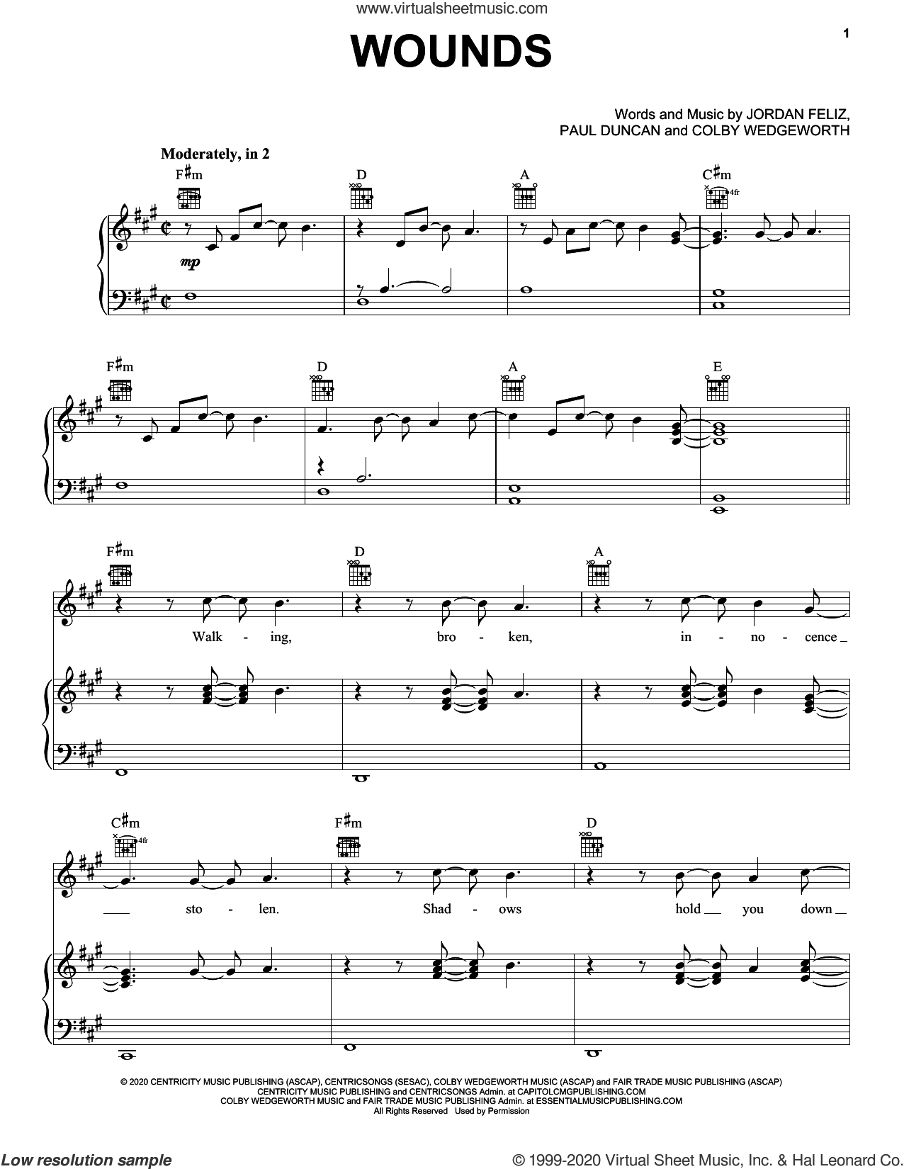 Wounds sheet music for voice, piano or guitar (PDF-interactive)