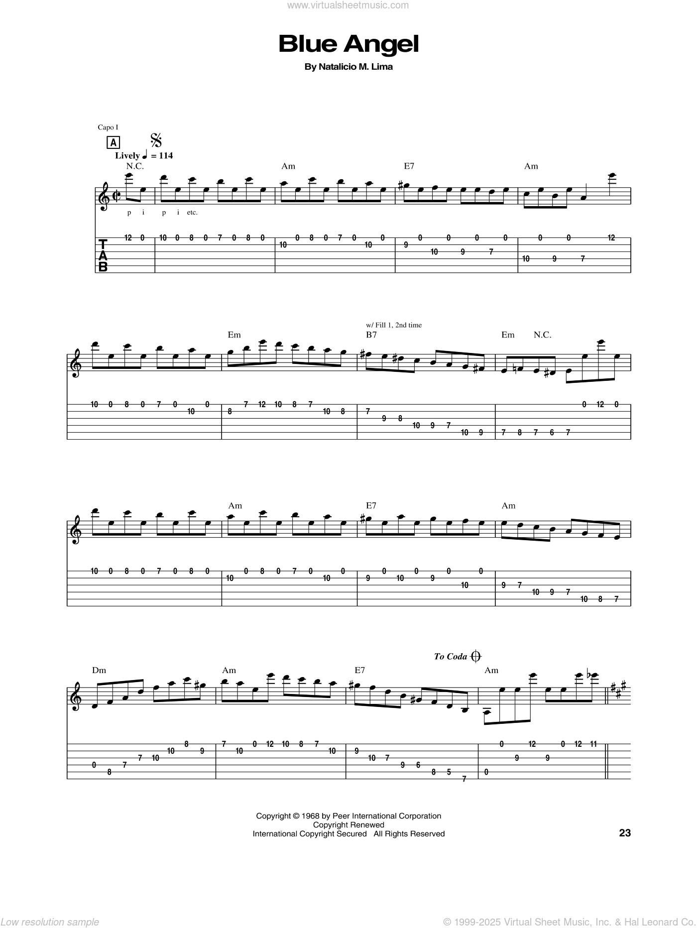 Blue Angel sheet music for guitar (tablature) (PDF)