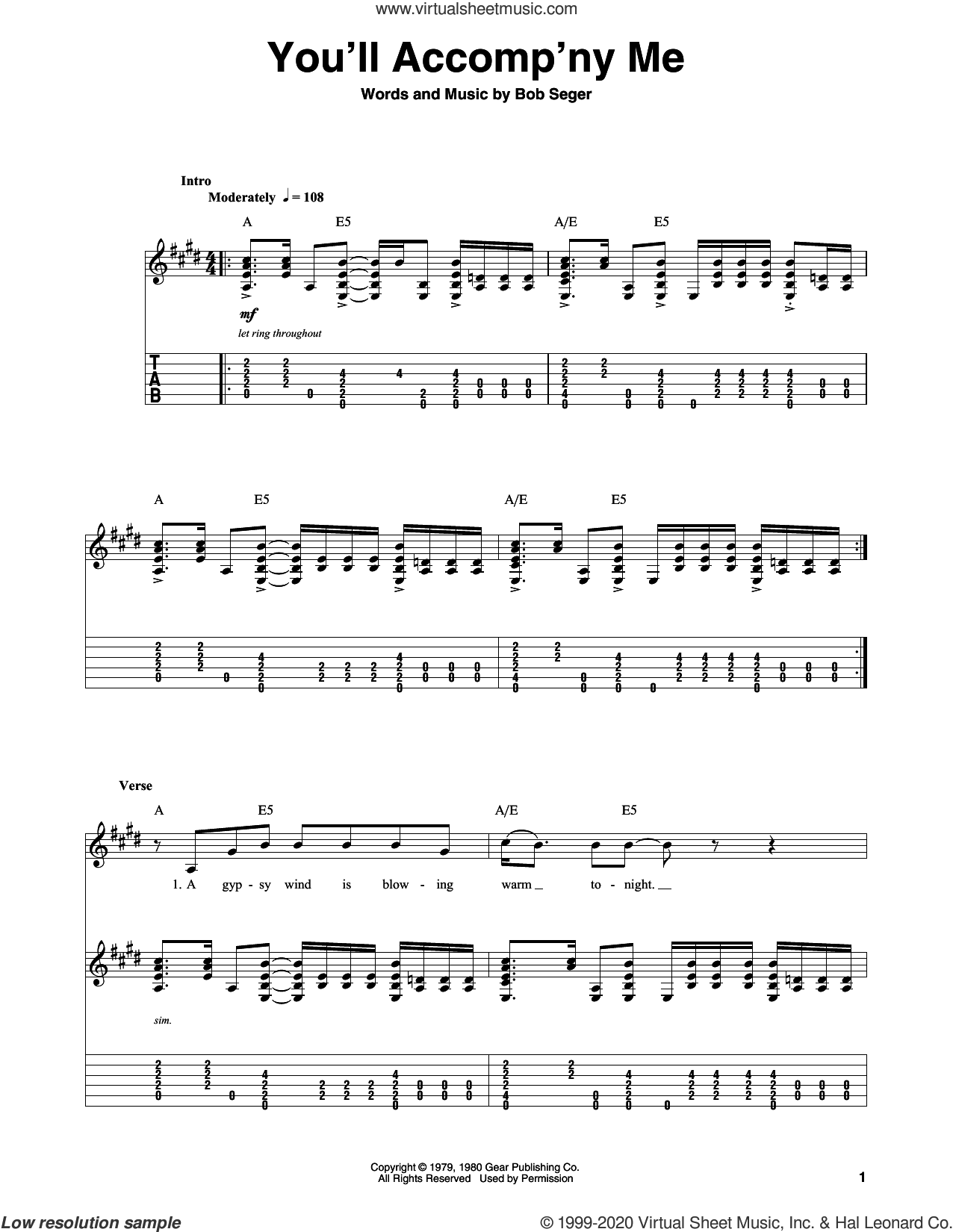 You'll Accomp'ny Me sheet music for guitar (tablature, play-along)