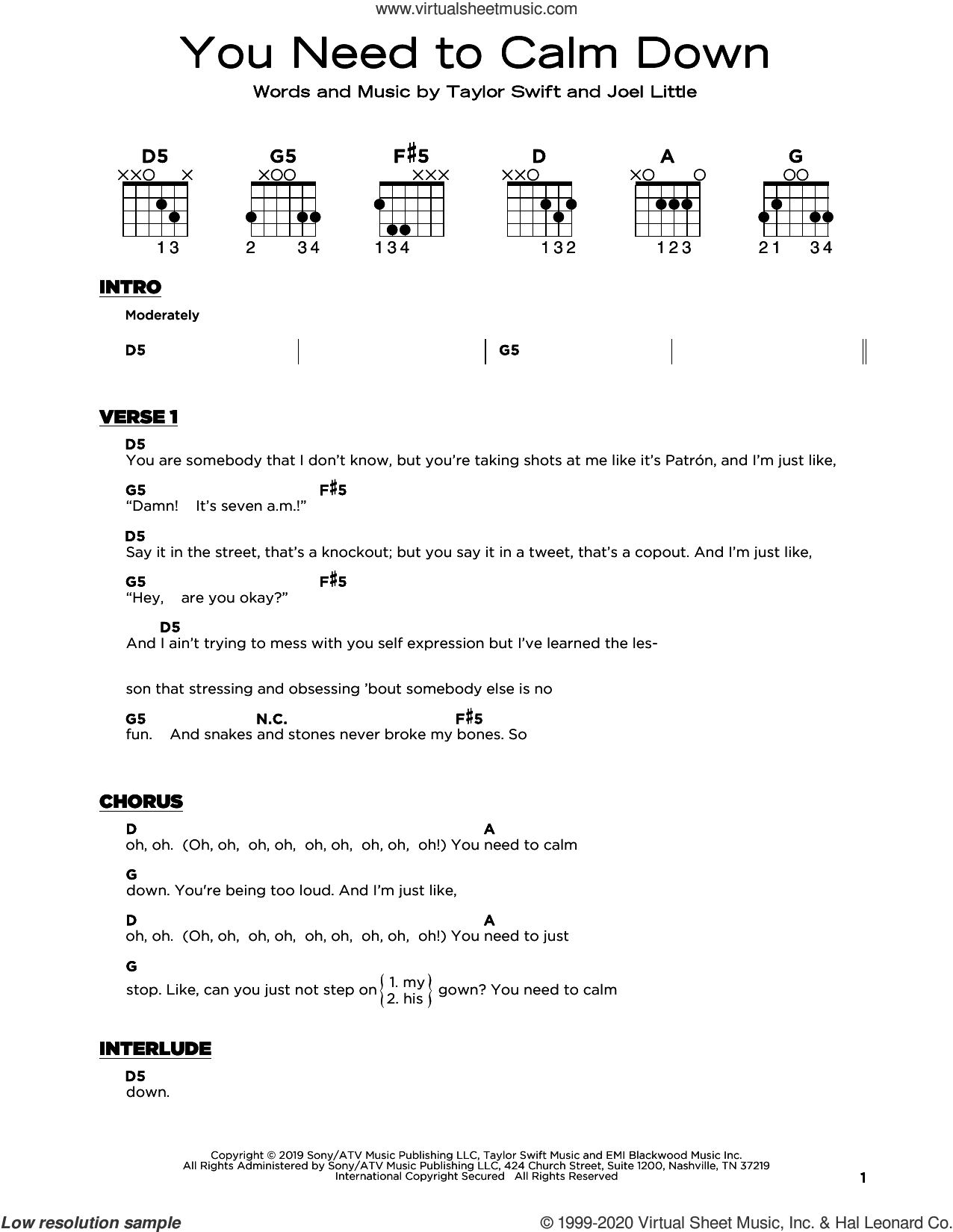 You Need To Calm Down sheet music for guitar solo (PDF)