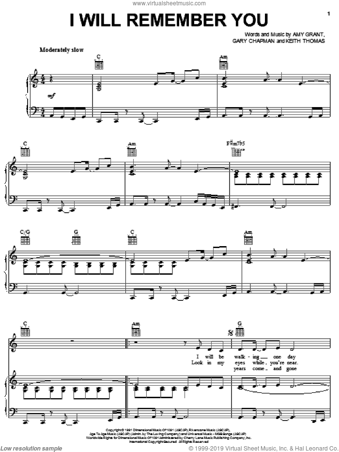 I Will Remember You sheet music for voice, piano or guitar (PDF)