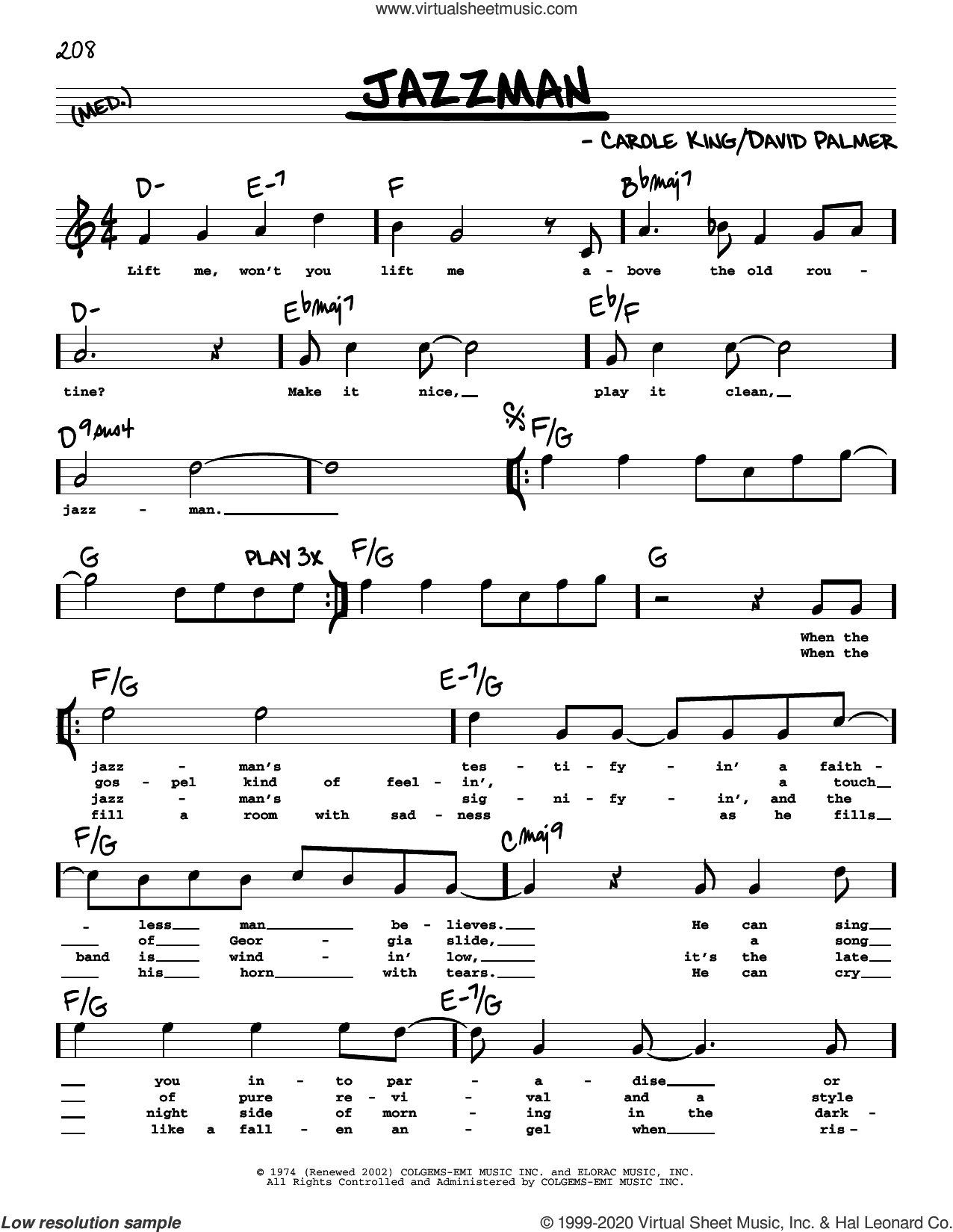 Jazzman (High Voice) sheet music (real book with lyrics) (high voice)