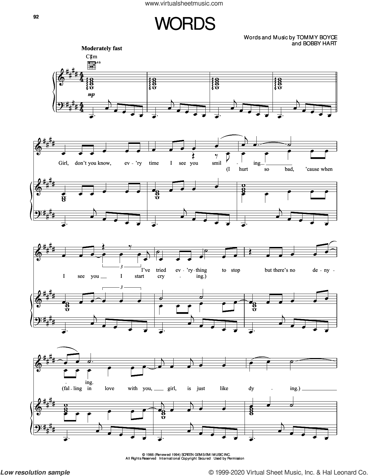 The Monkees: Words sheet music for voice, piano or guitar (PDF)