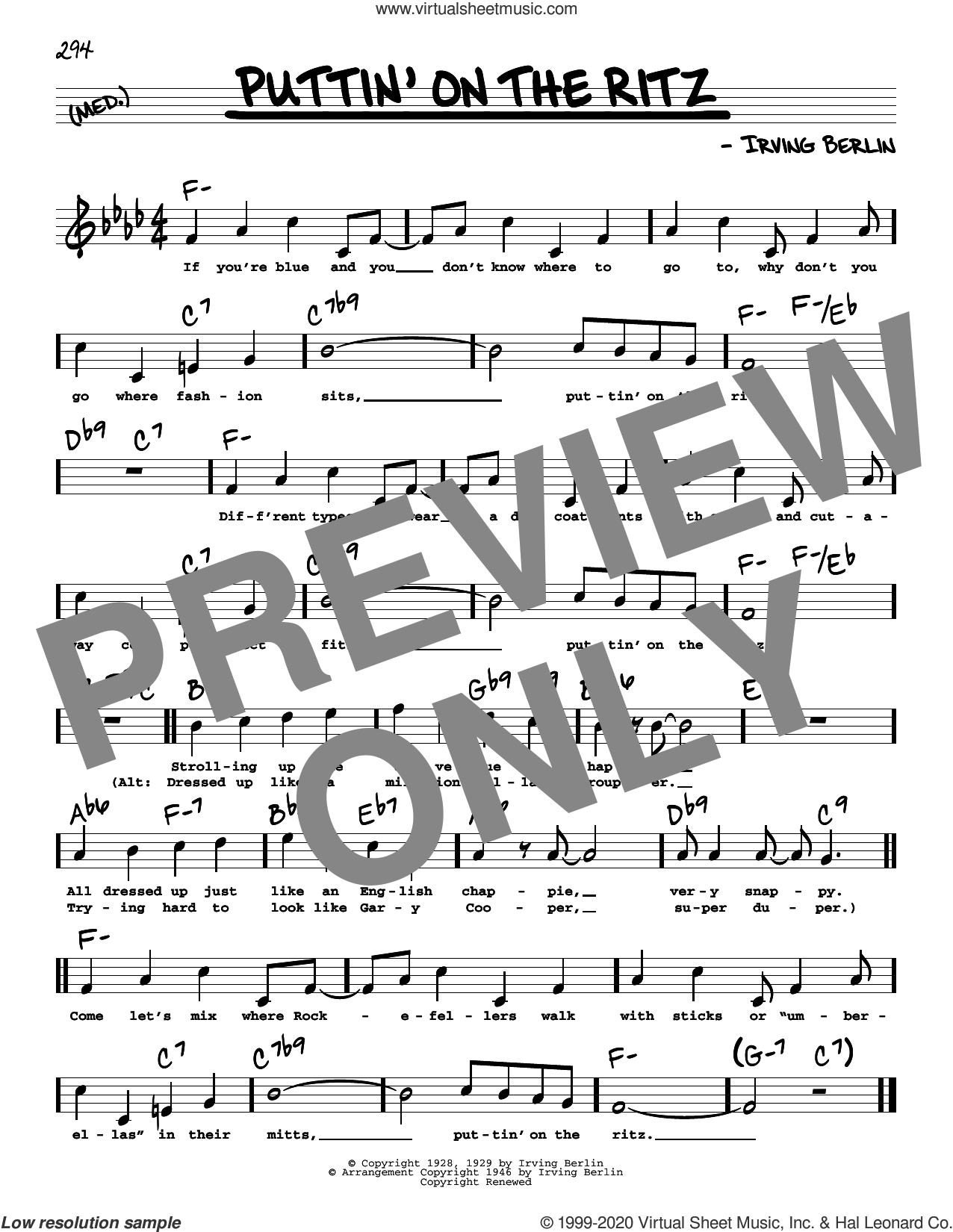 Puttin' On The Ritz (High Voice) sheet music (real book with lyrics ...