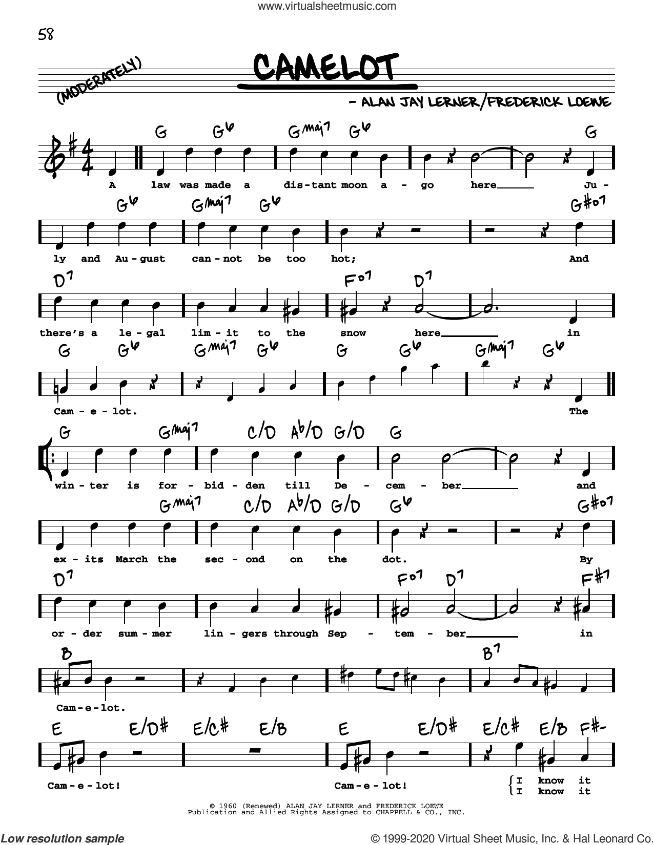 Camelot (High Voice) sheet music (real book with lyrics) (PDF)