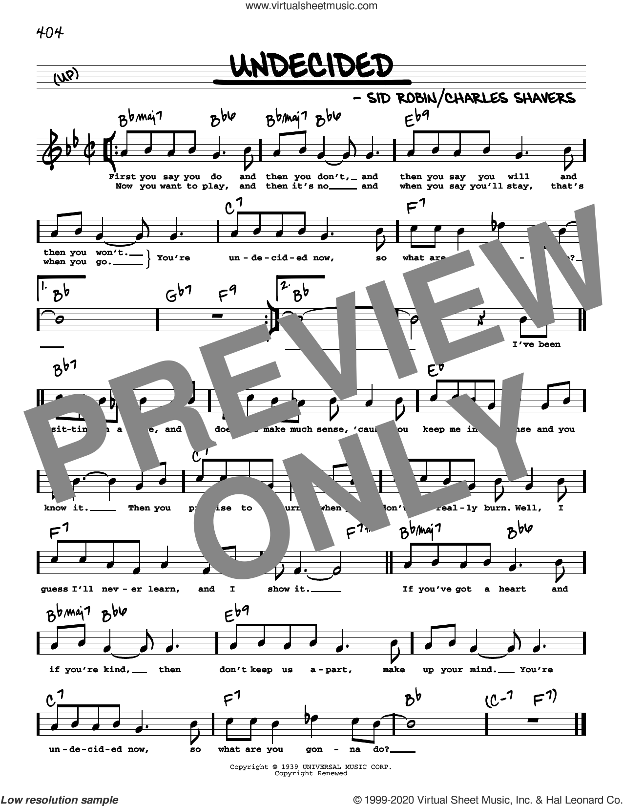 Undecided (High Voice) sheet music (real book with lyrics, (High Voice ...