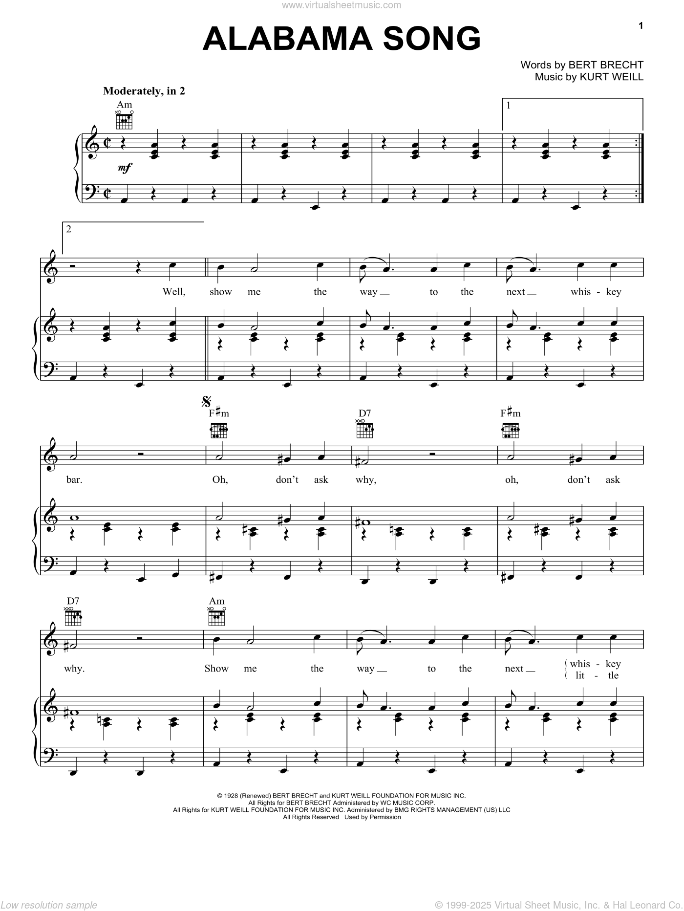 The Doors: Alabama Song sheet music for voice, piano or guitar