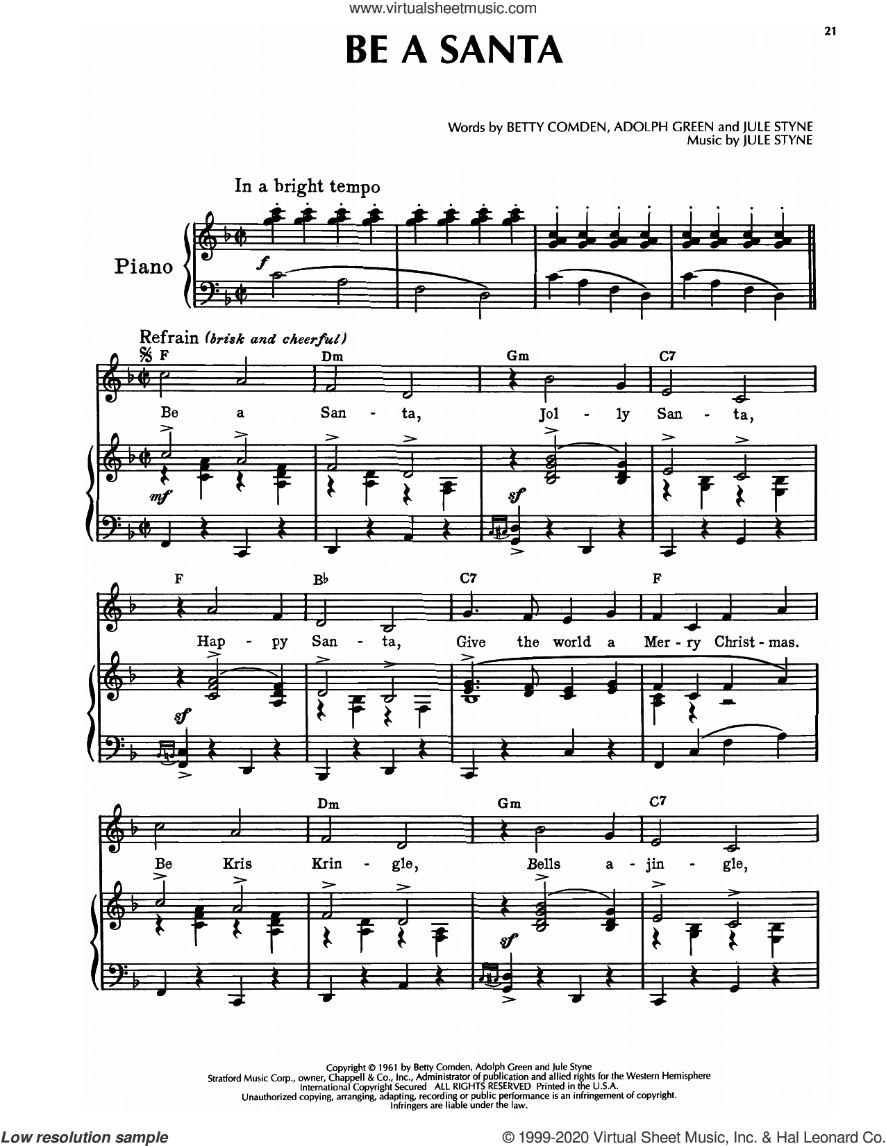Be A Santa (from Subways Are For Sleeping) sheet music for voice and piano