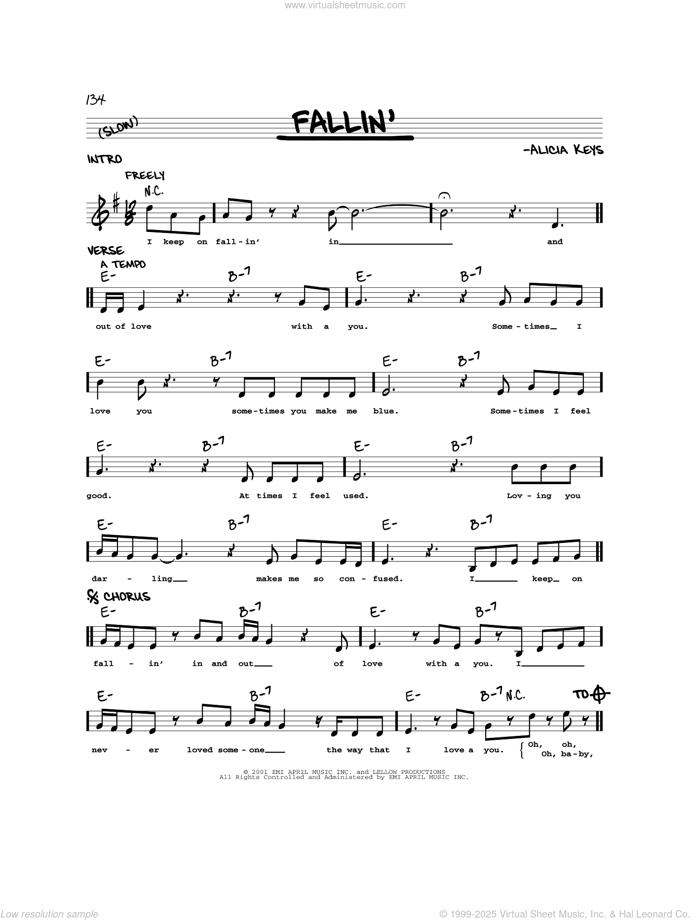 Fallin' sheet music (real book - melody and chords) (real book)