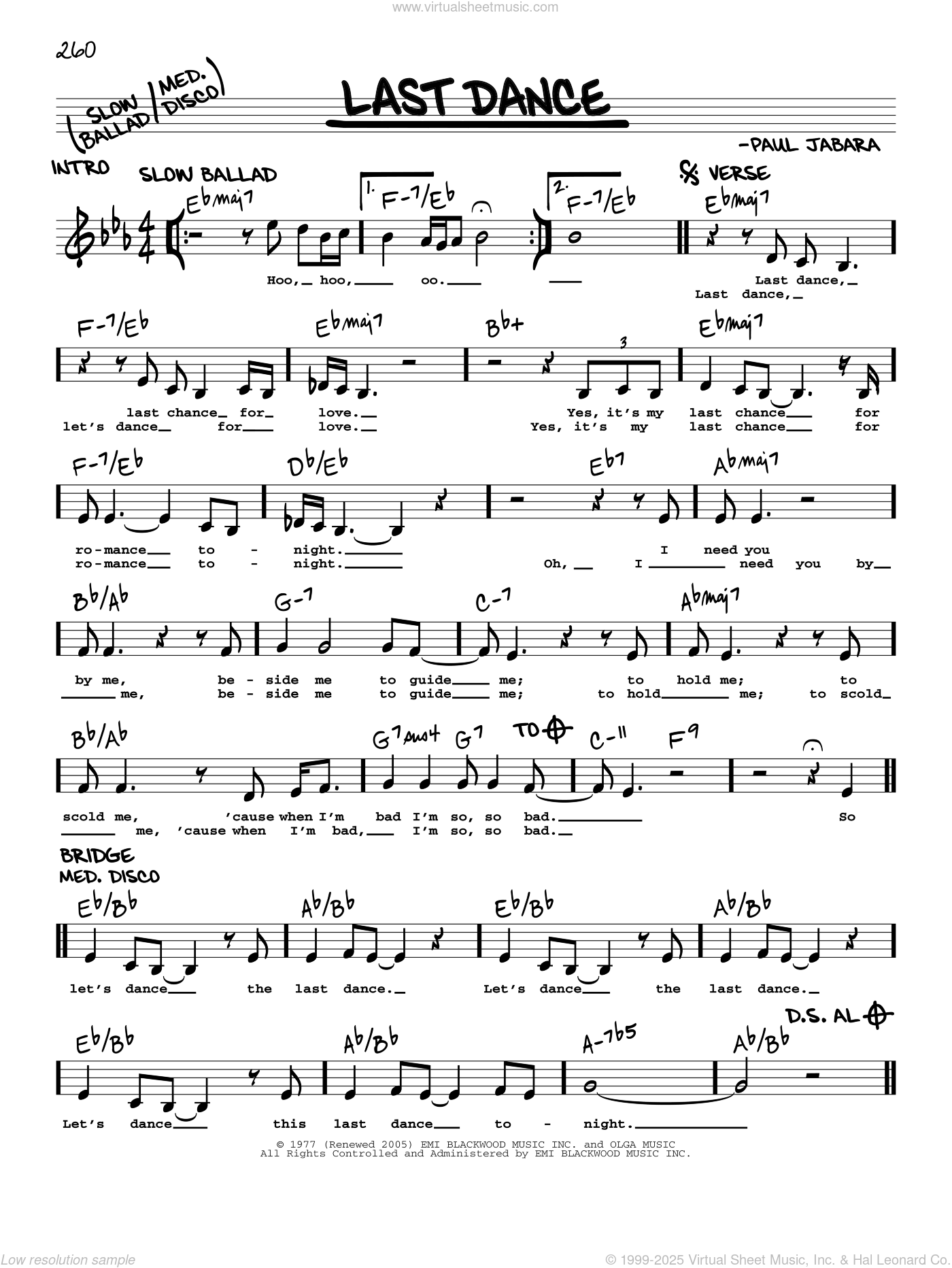 Last Dance sheet music (real book - melody and chords) (real book)