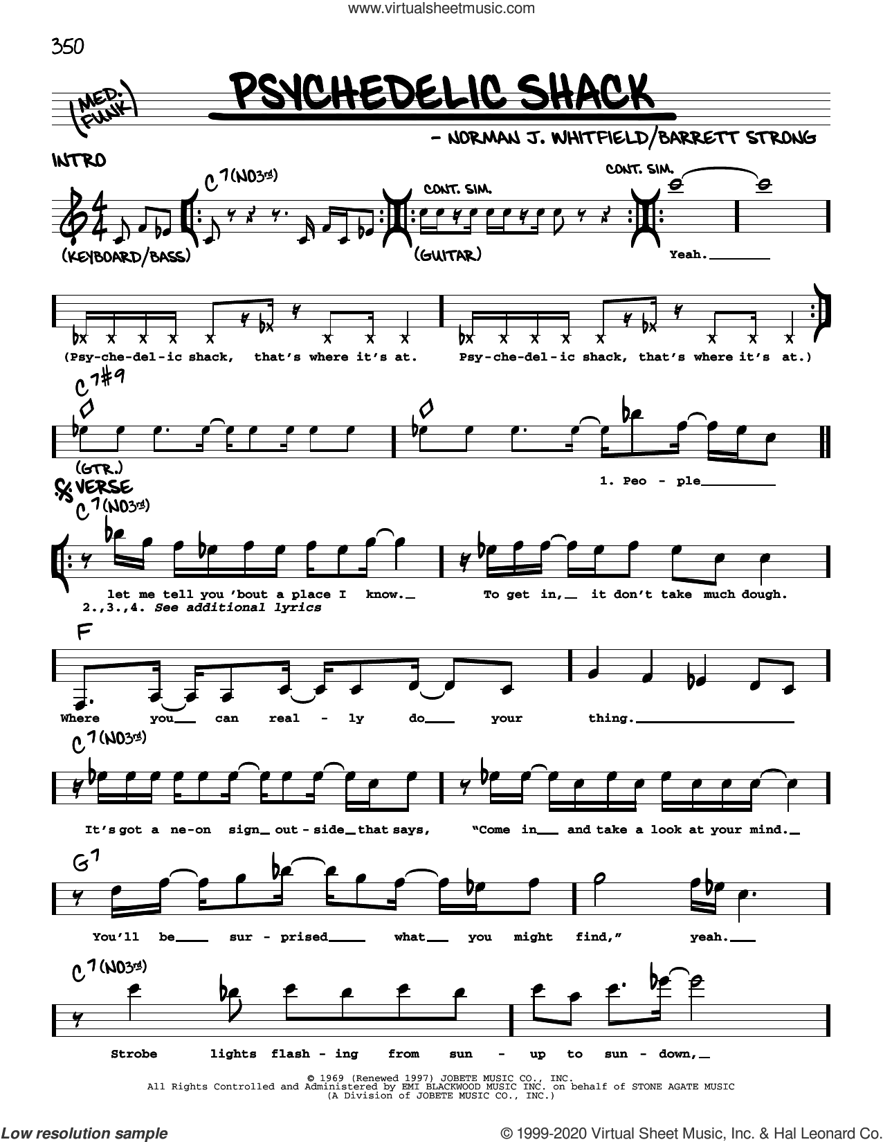 Psychedelic Shack sheet music (real book - melody and chords) (real book)