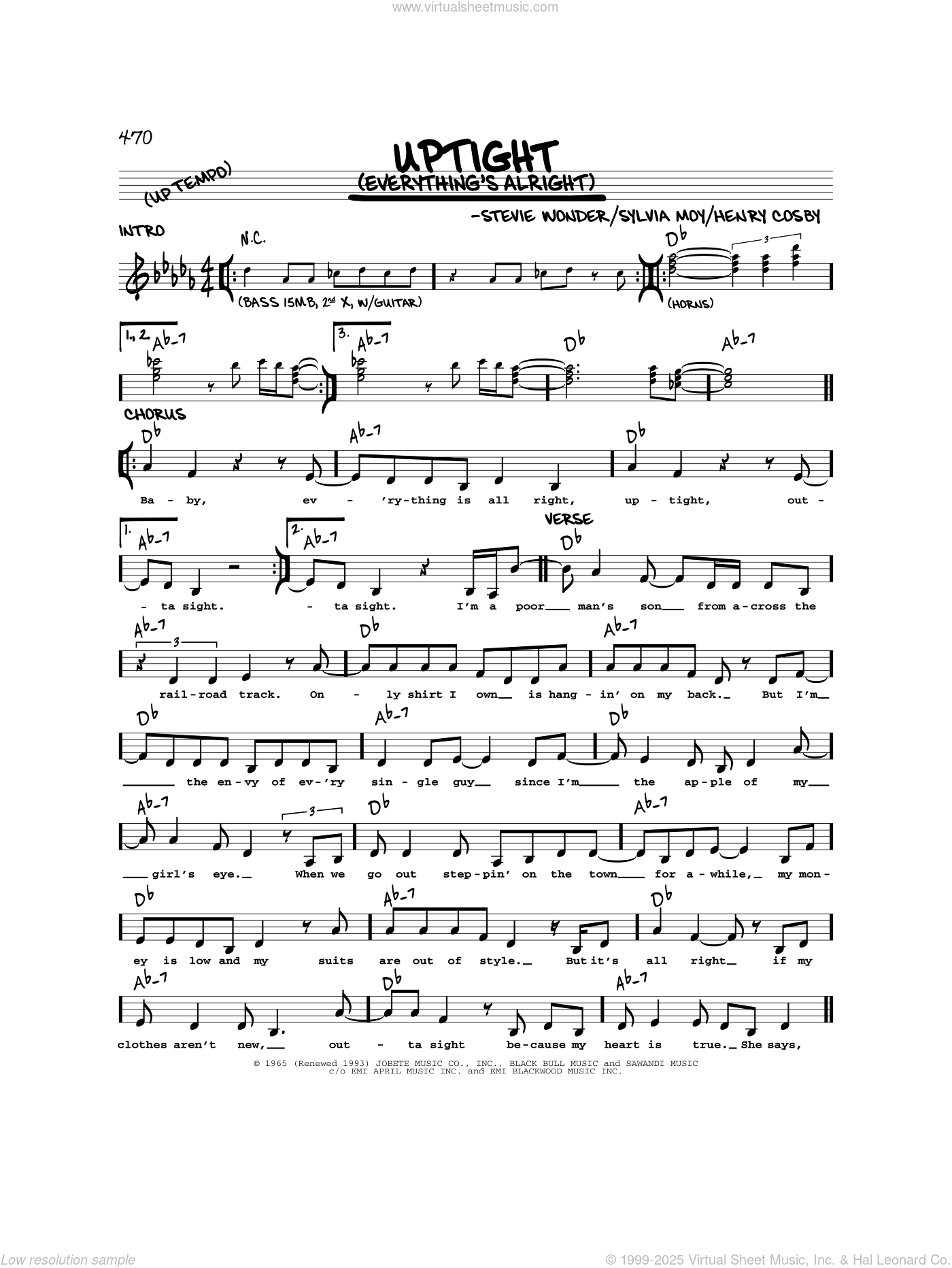 Uptight (Everything's Alright) sheet music (real book - melody and ...