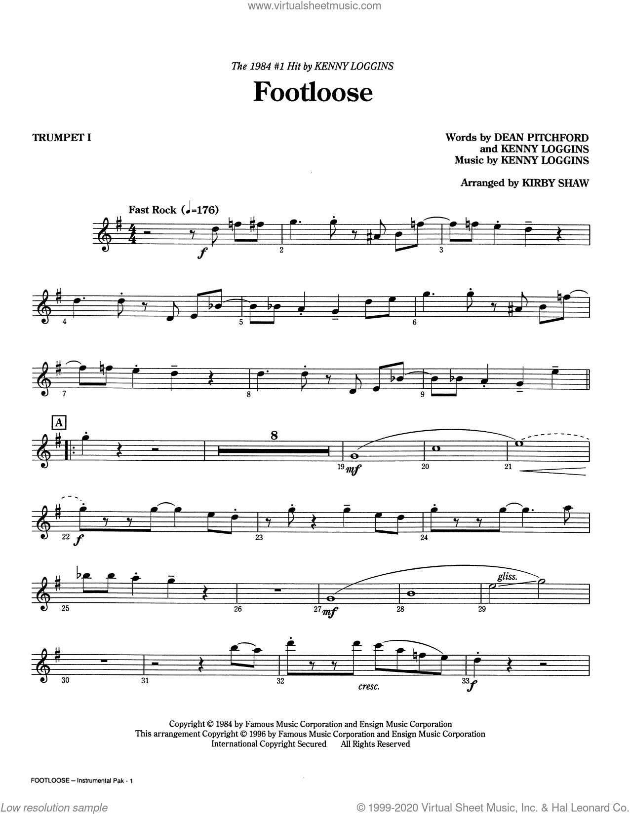 Footloose (arr. Kirby Shaw) (complete set of parts) sheet music for ...