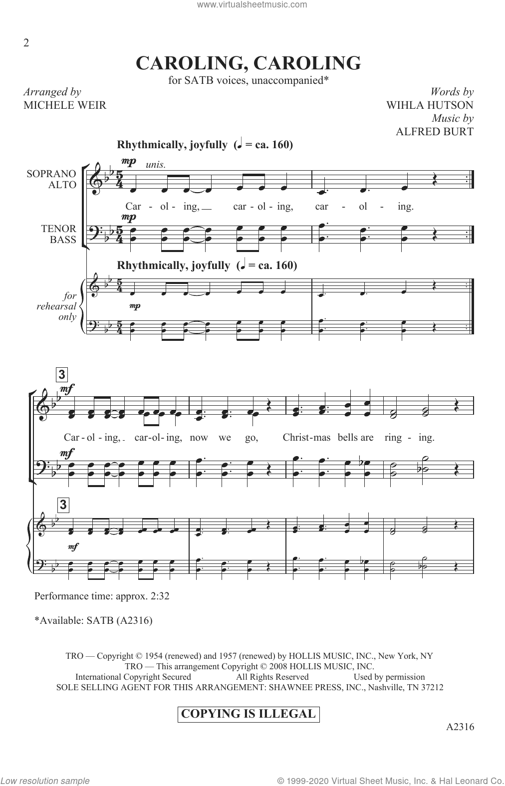 Caroling, Caroling (arr. Michele Weir) sheet music for choir (SATB ...