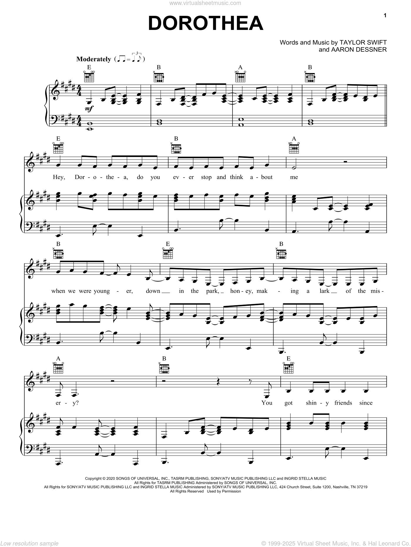 dorothea sheet music for voice, piano or guitar (PDF-interactive)