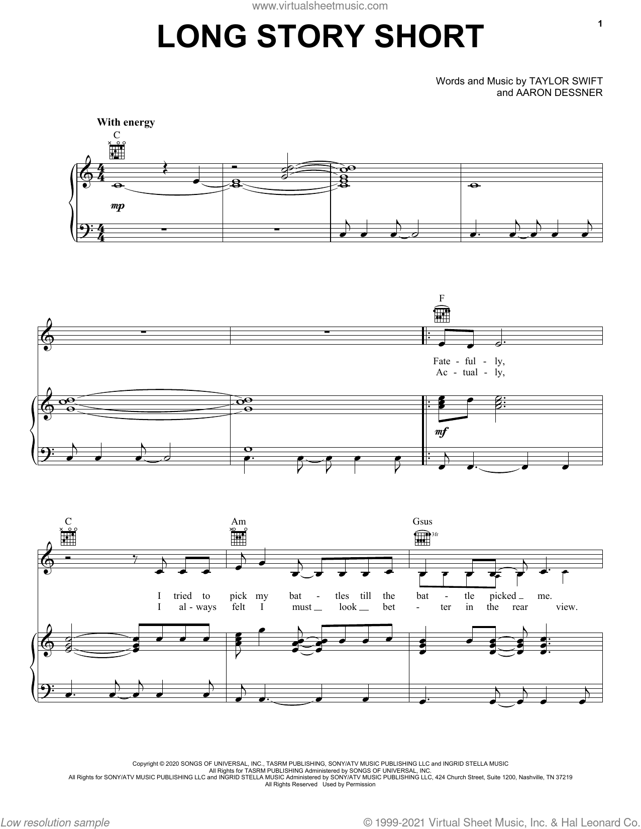 long story short sheet music for voice, piano or guitar (PDF)