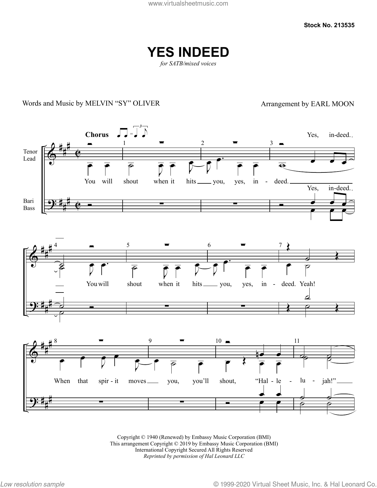 Yes Indeed (arr. Earl Moon) sheet music for choir (SATB: soprano, alto ...