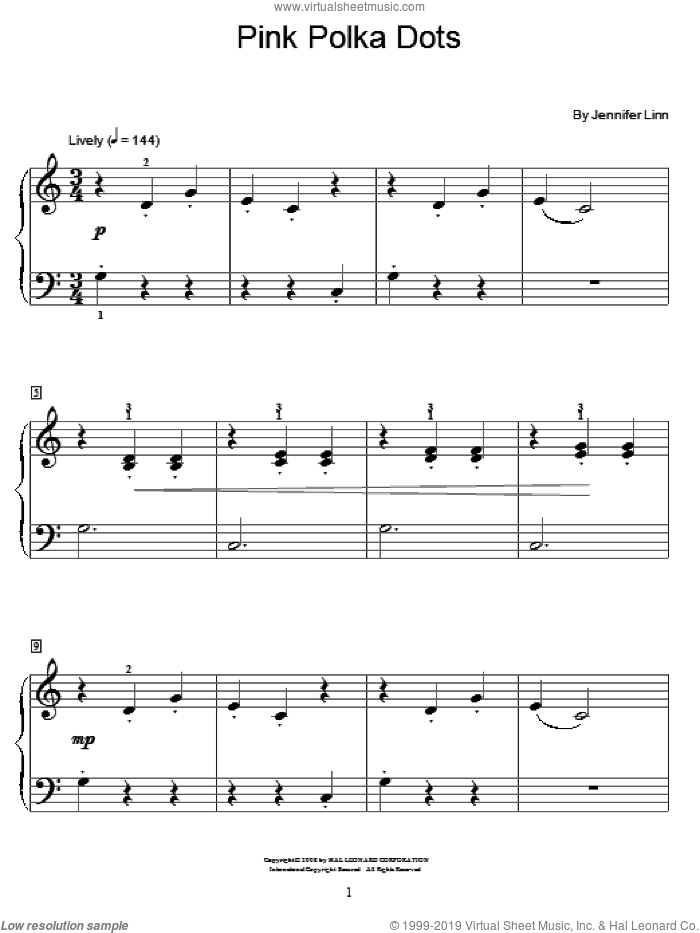 Pink Polka Dots sheet music for piano solo (elementary) (PDF)