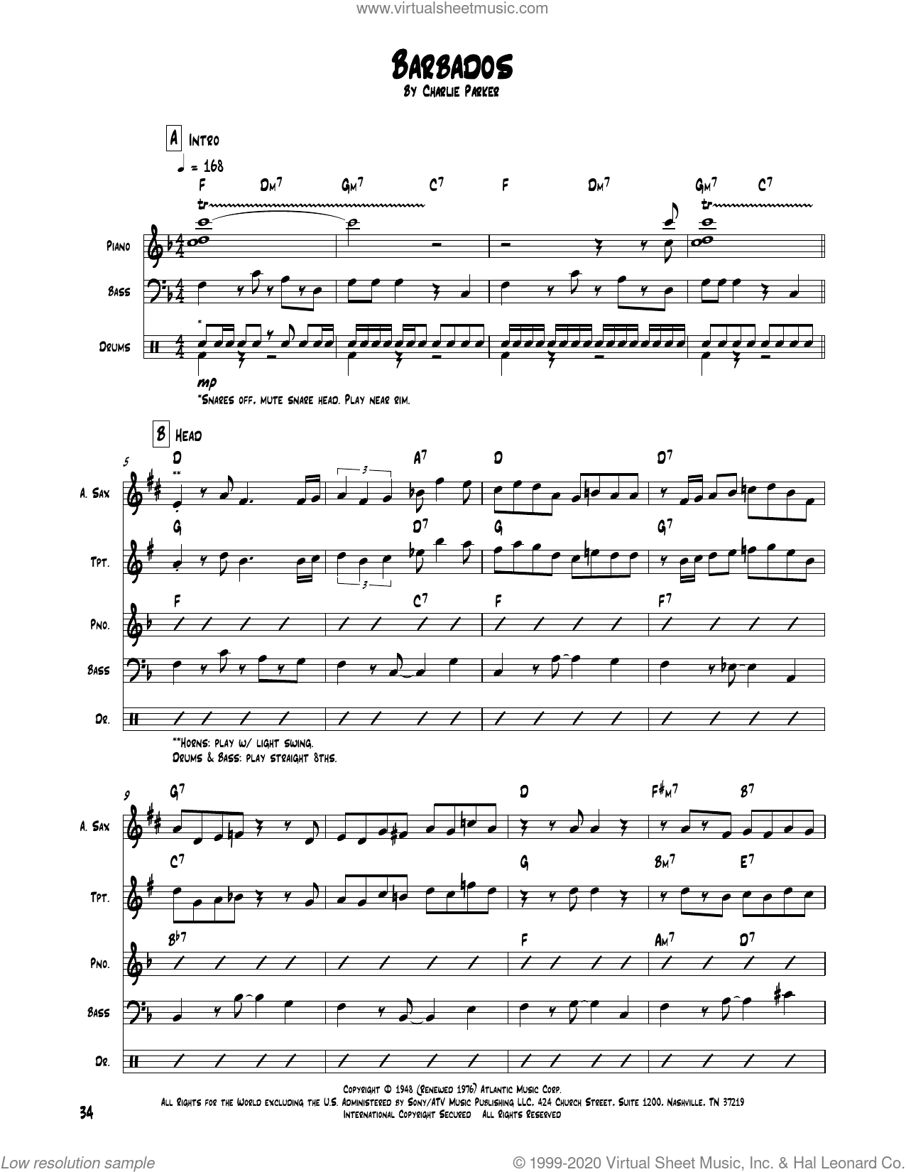Barbados sheet music for chamber ensemble (Transcribed Score)