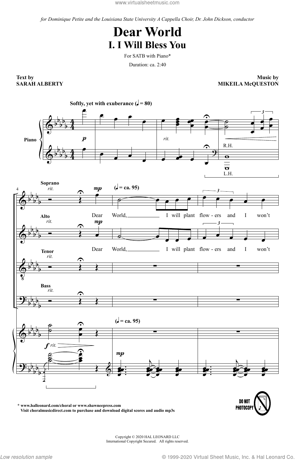 Dear World sheet music for choir (SATB: soprano, alto, tenor, bass)