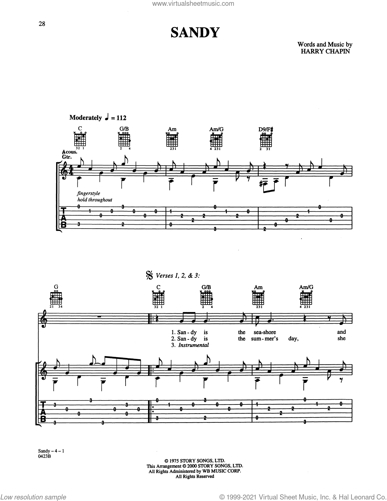 Sandy sheet music for guitar (tablature) (PDF)