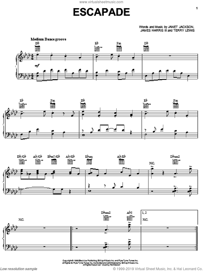Escapade sheet music for voice, piano or guitar (PDF-interactive)