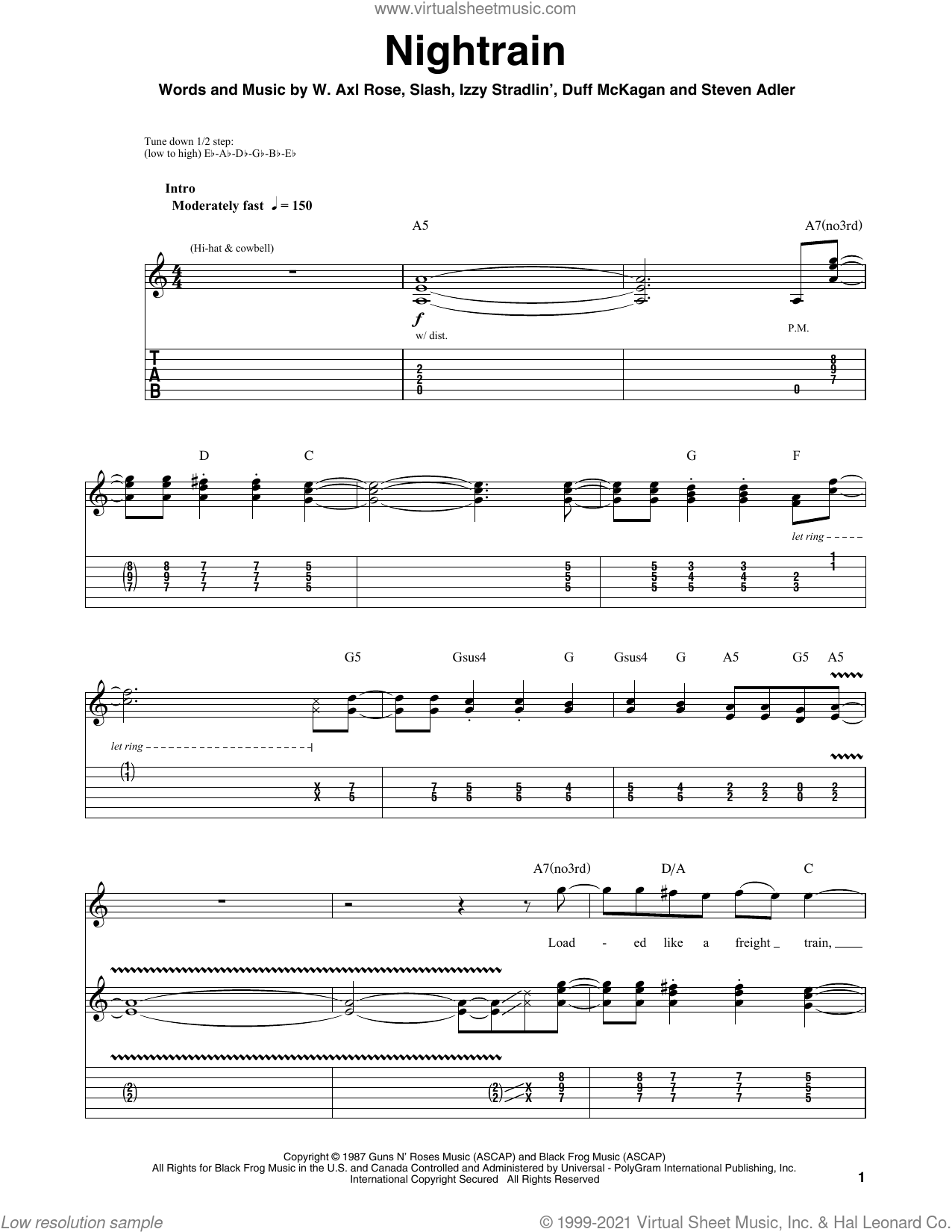 Nightrain sheet music for guitar (tablature, play-along) (PDF)