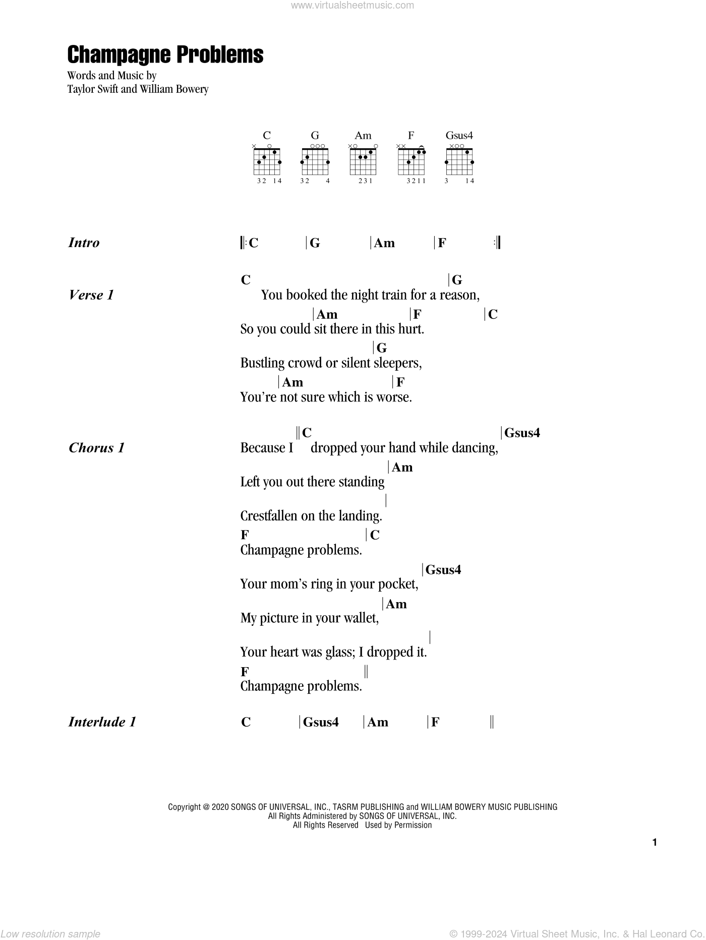 champagne problems sheet music for guitar (chords) (PDF)