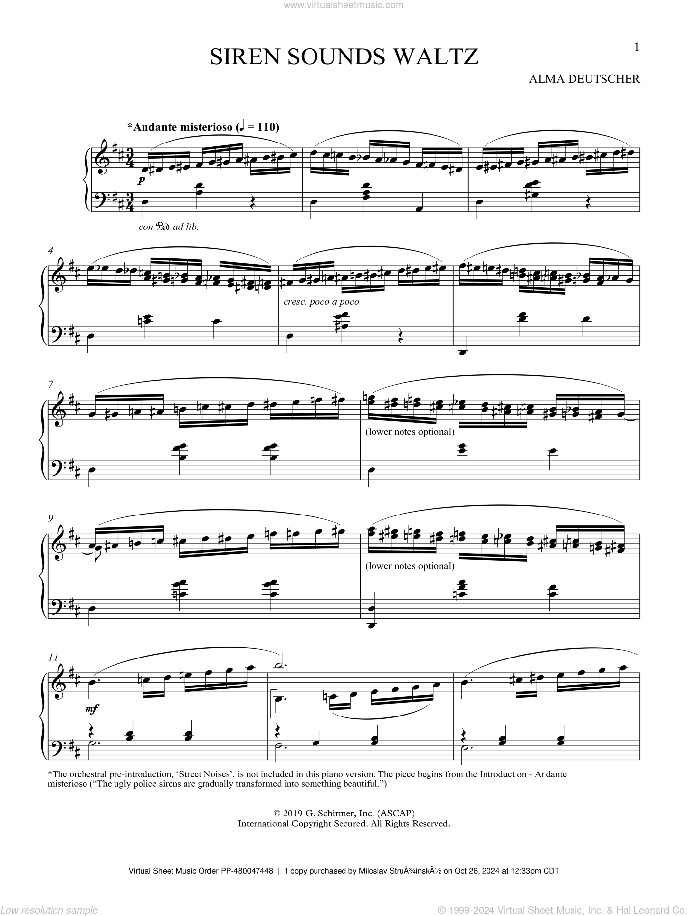 Siren Sounds Waltz (I-VI) sheet music for piano solo (PDF)