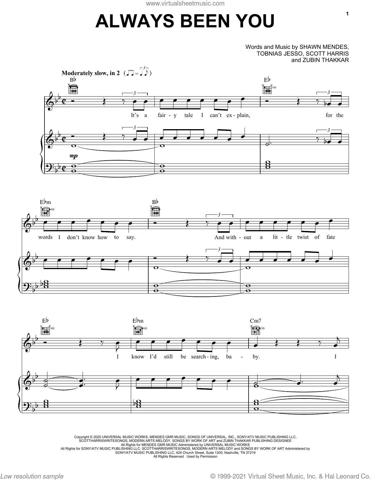 Always Been You sheet music for voice, piano or guitar (PDF)